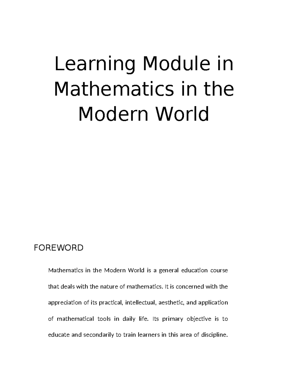 Learning Module: Mathematics in the Modern World (GE 101) - Studocu