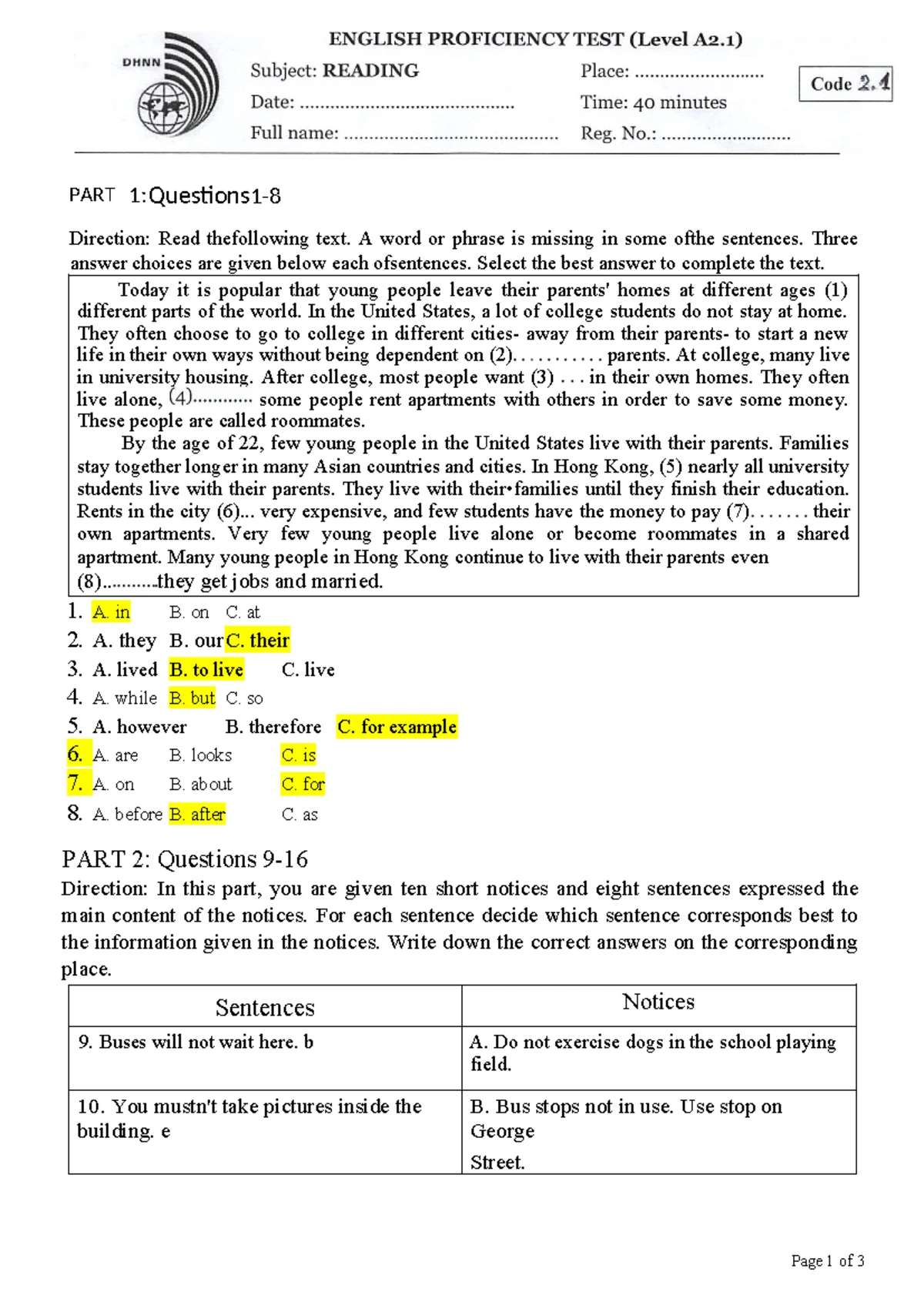 Eng 1 1702 15h45 Elementary Reading Document - Fill in the Blanks ...