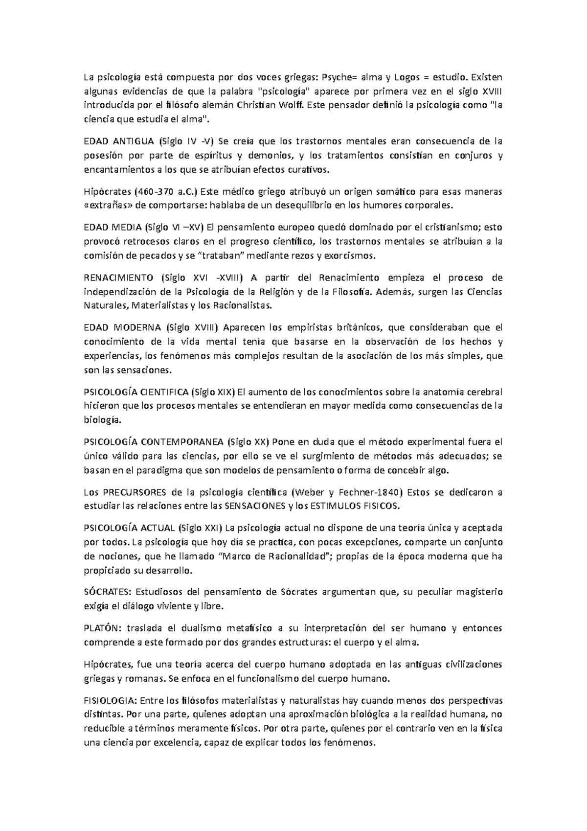 Resumen - La psicología está compuesta por dos voces griegas: Psyche ...