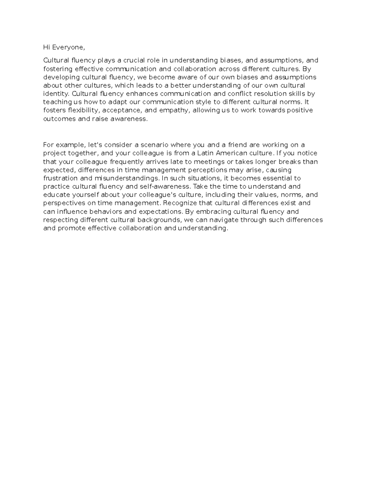 3-1 Cultural Fluency & Effective Communication Discussion - Studocu