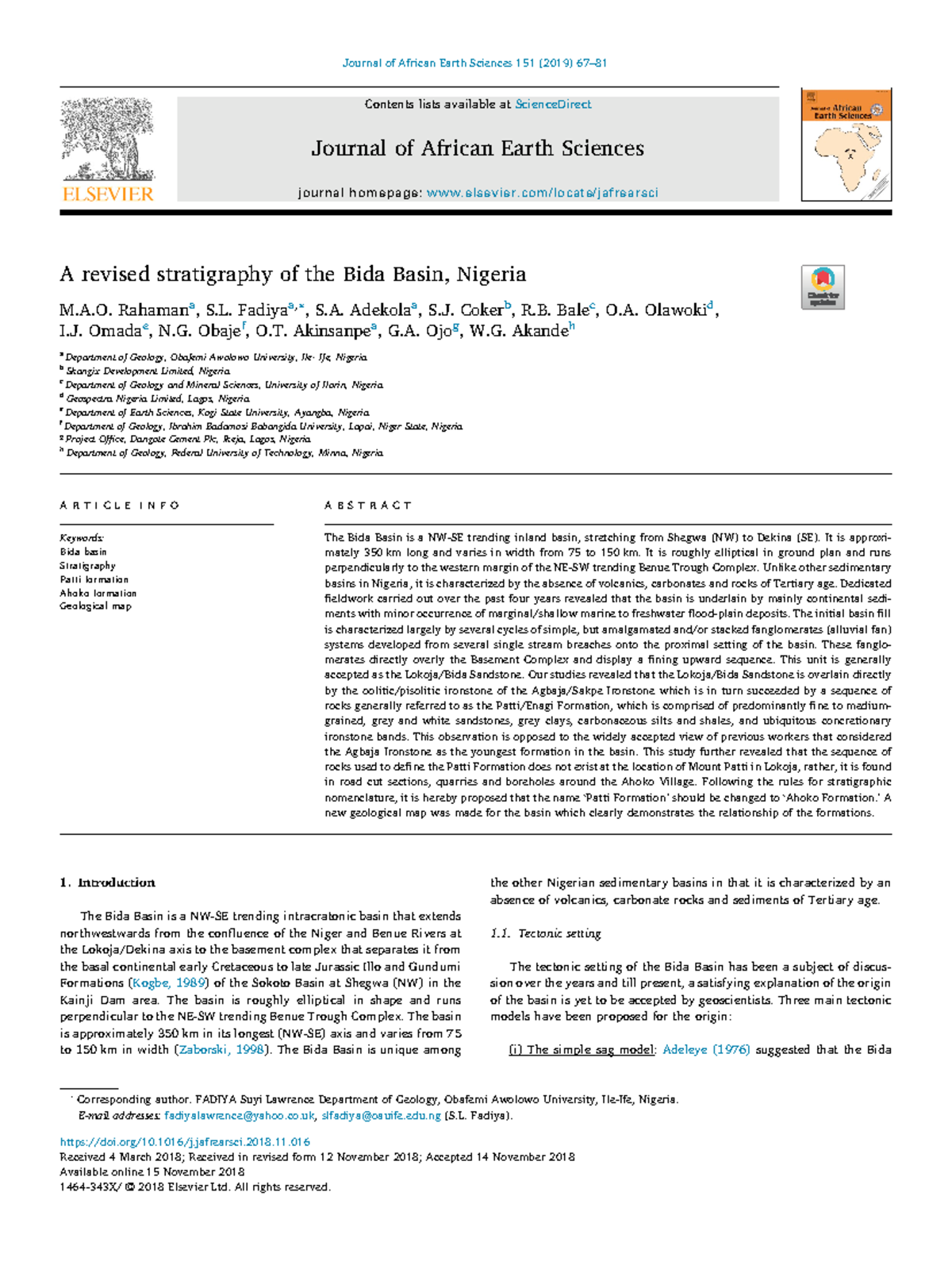 Revised Stratigraphy of the Bida Basin in Nigeria (GEO 302 - Research ...