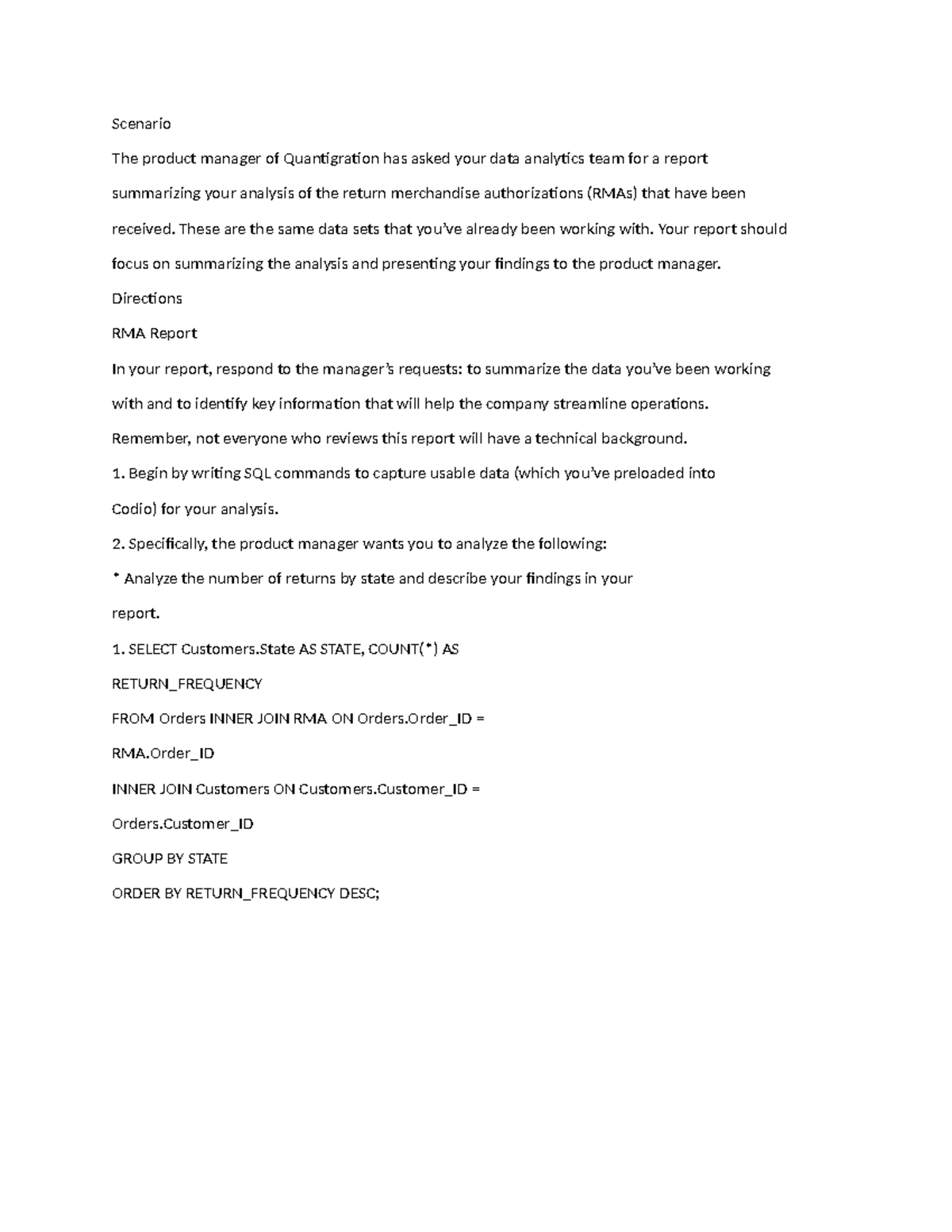 7-1 RMA Analysis Report for Quantigration Database Project - Studocu