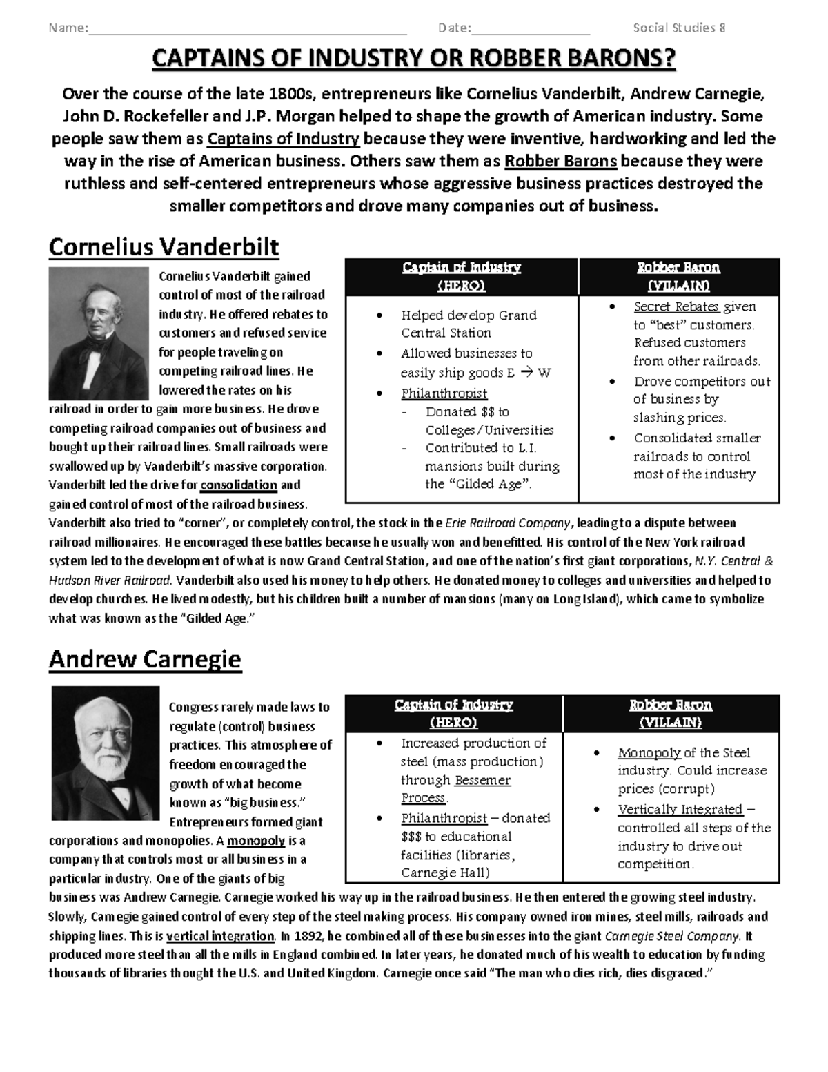 SS8 CAPTAINS OF INDUSTRY vs. ROBBER BARONS: A Historical Analysis - Studocu