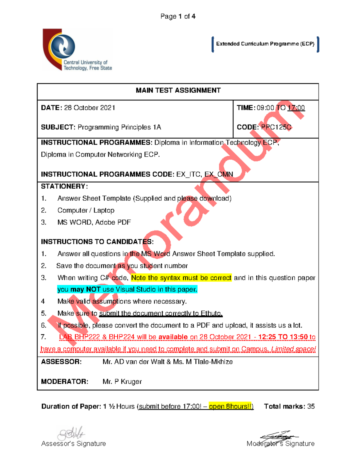 SOD115C Assignment1 and memo - Extended Curriculum Programme (ECP) MAIN ...