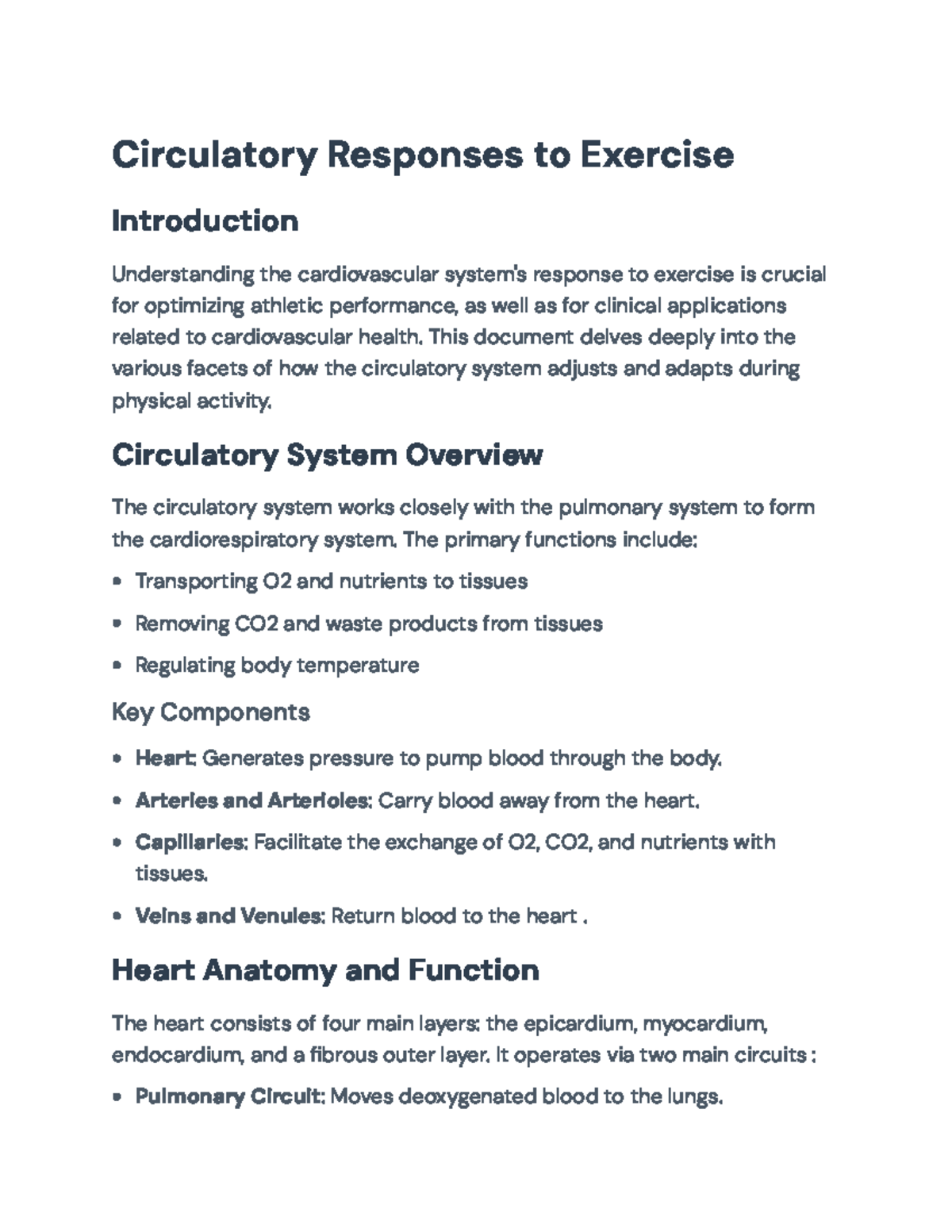 Circulatory Responses to Exercise: Impacts on Cardiac Health (KINE 101 ...