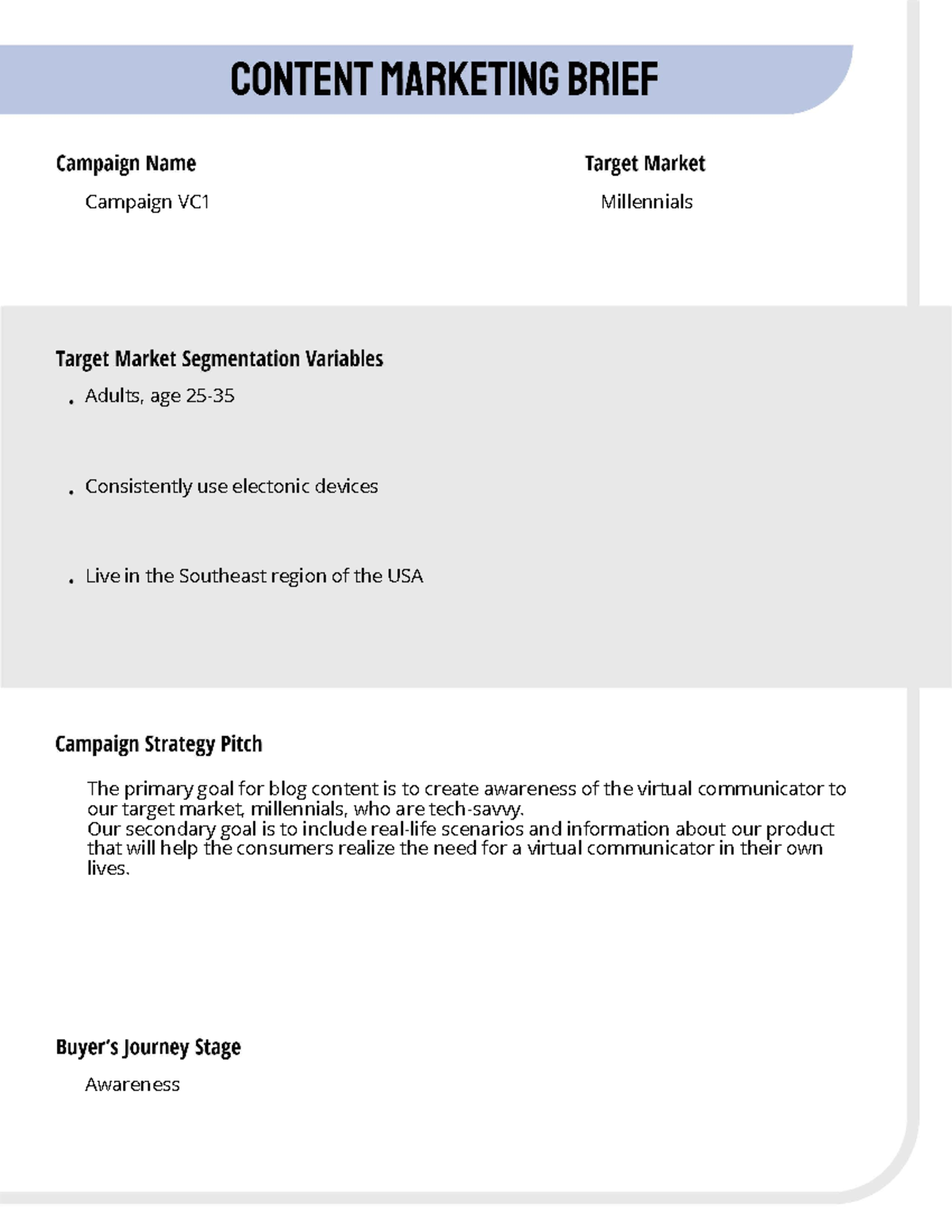 Content Marketing Brief Template D176 Task 1 revised - Campaign VC ...