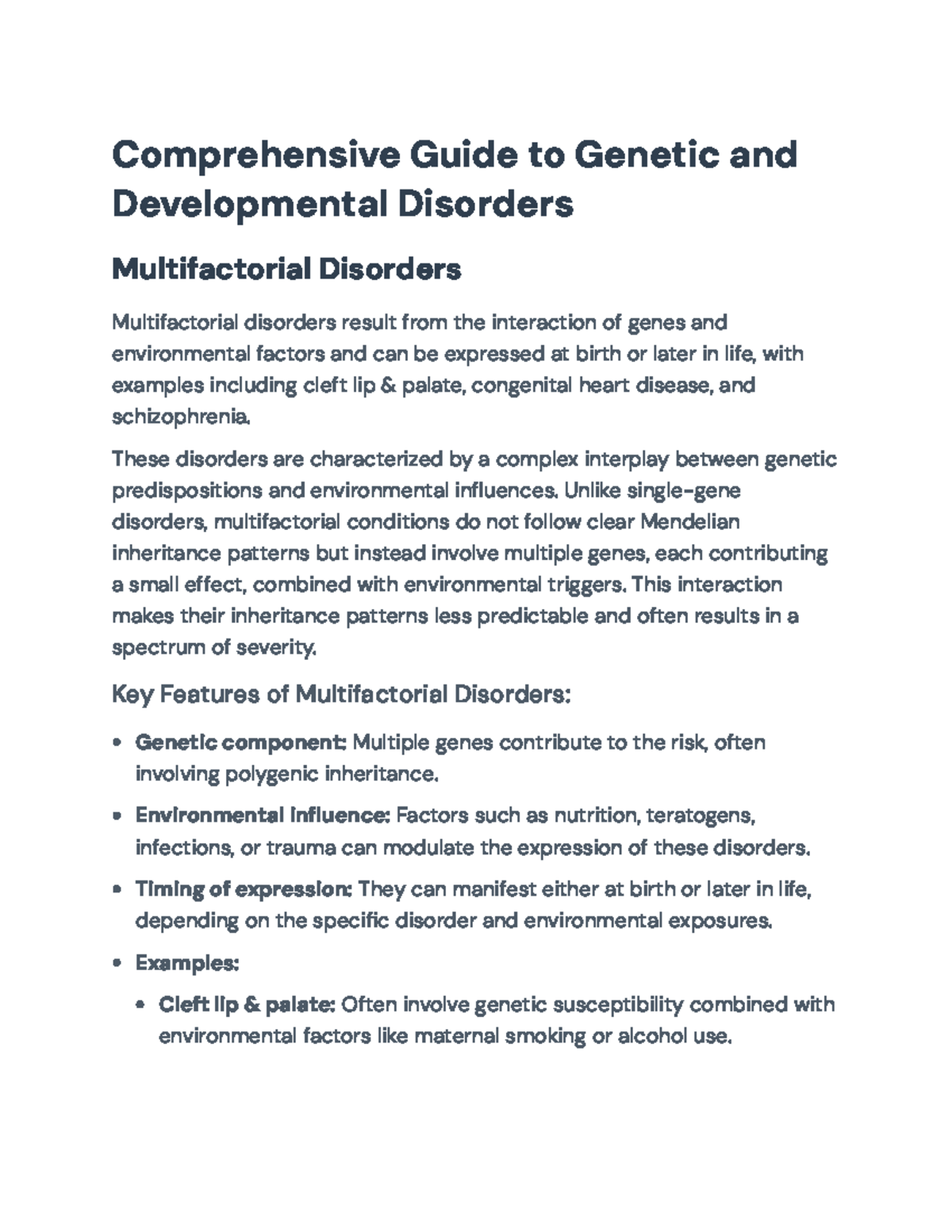 Genetic & Developmental Disorders Overview: Multifactorial ...
