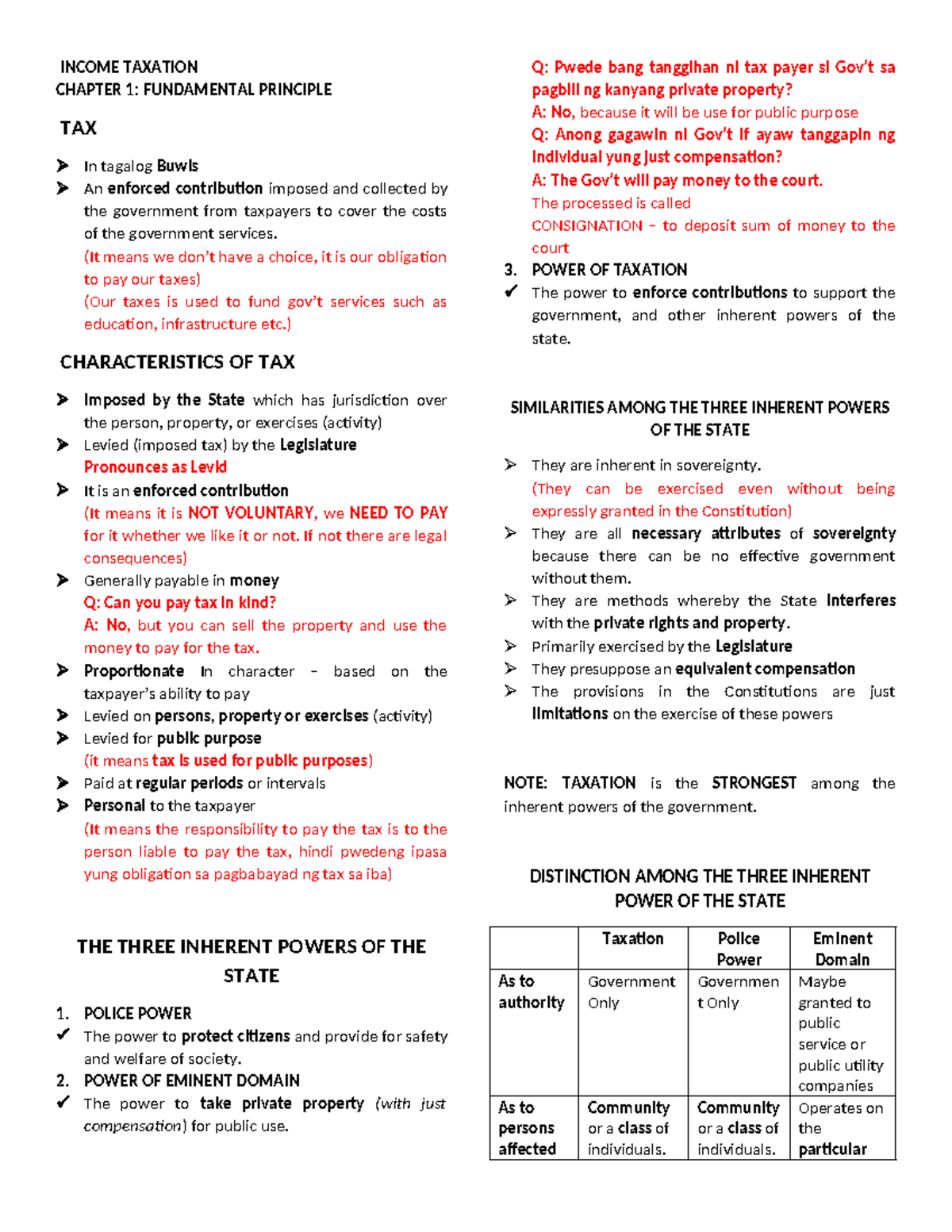 Income Taxation - Chapter 1: Principles and Characteristics - Studocu