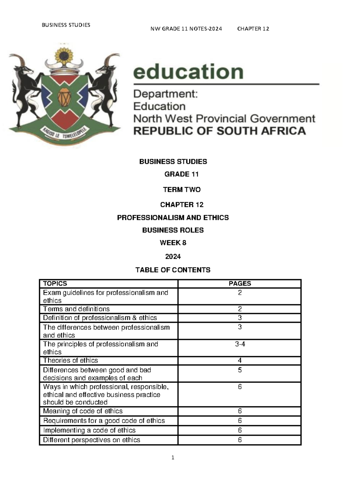 BSTD 2024 Grade 11 Week 8: Professionalism & Ethics Overview - Studocu