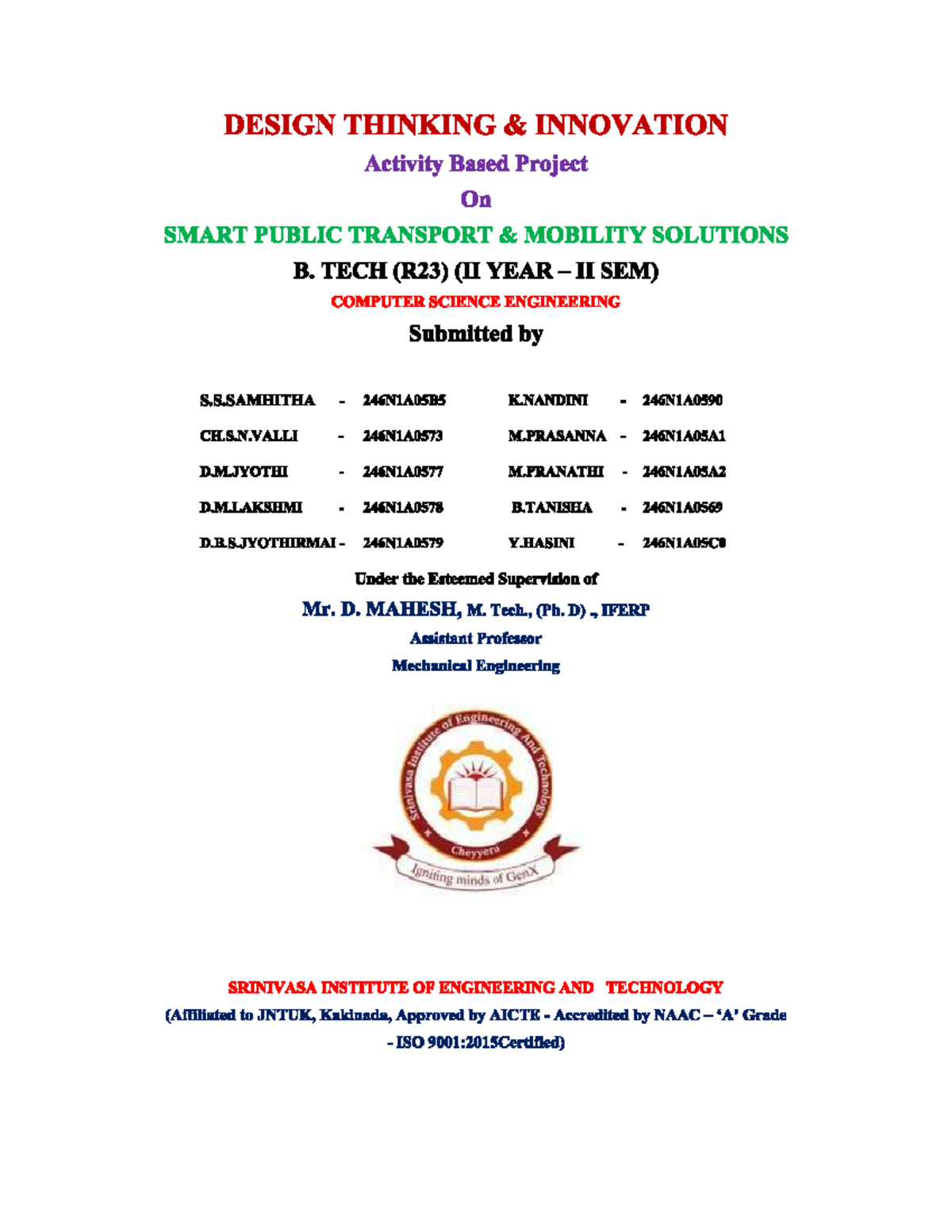 B. TECH (R23) II Year IT SEM Project on Smart Public Transport ...