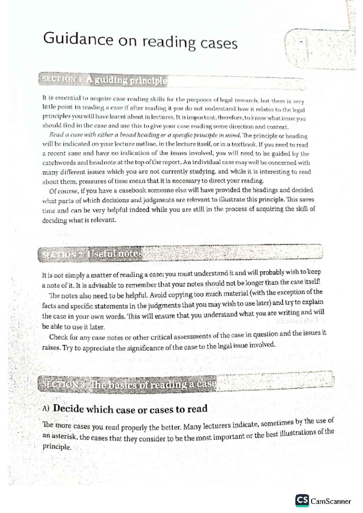 Guidance on reading cases for legal research and analysis CS - Studocu