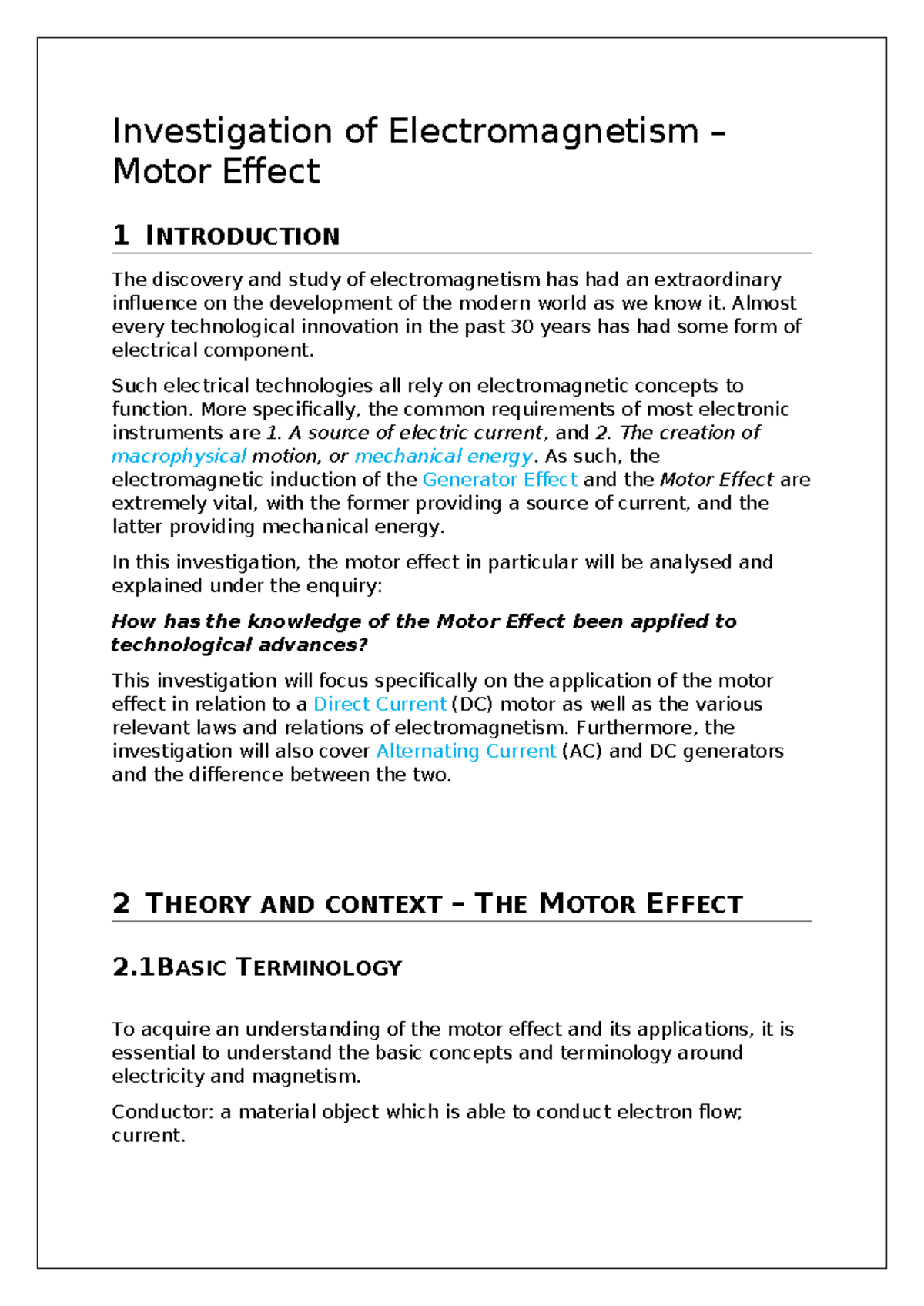 Investigation of Electromagnetism: The Motor Effect in Detail (64917294 ...