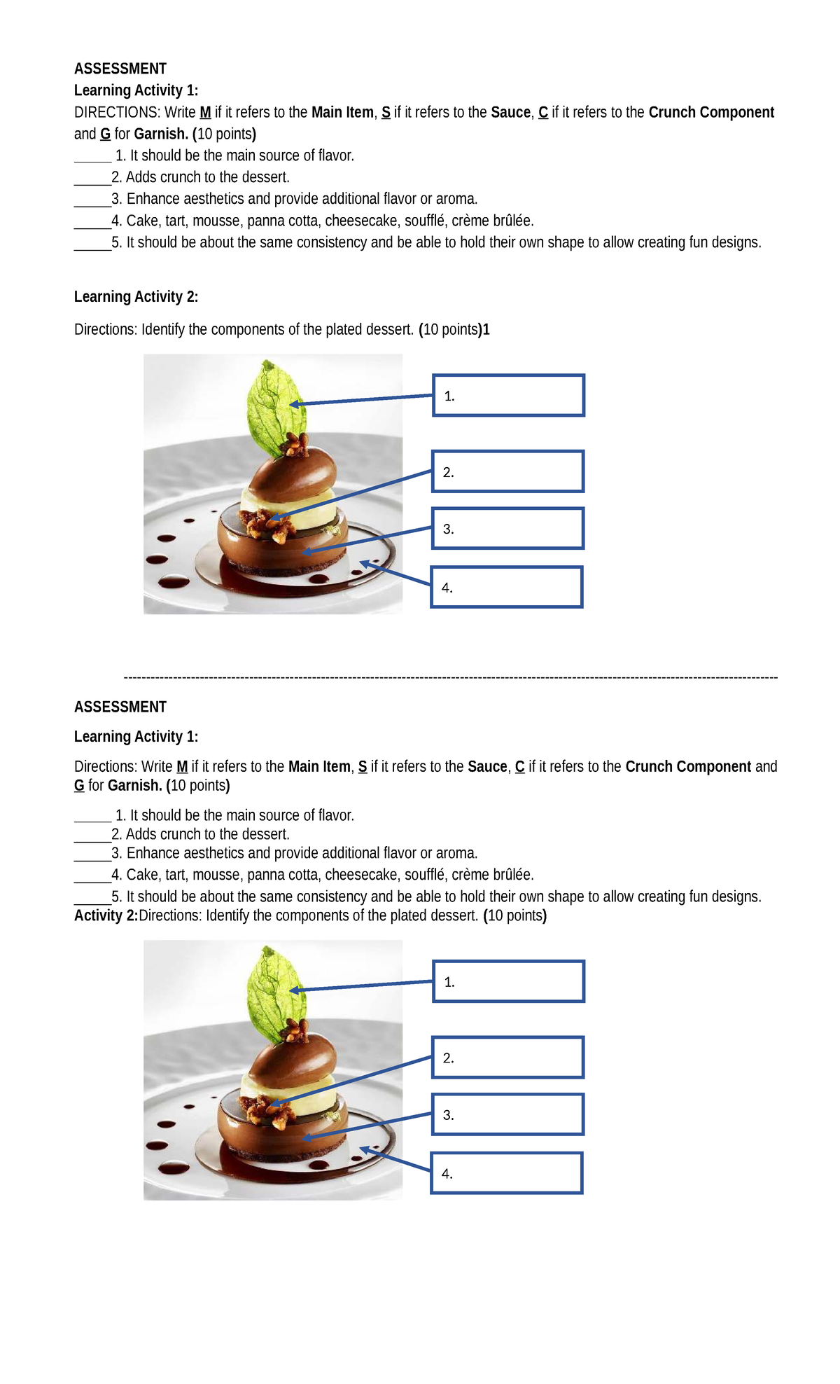 Assessment: Plated Dessert Components Activity (10 pts) - Studocu