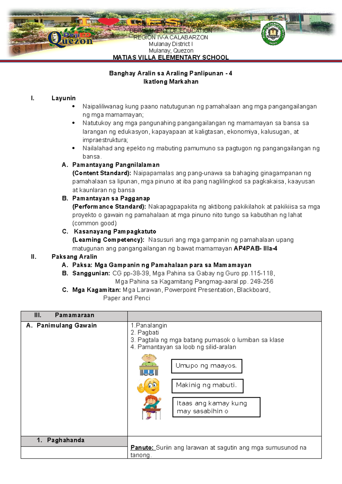 Week 4 - Lesson Plan for AP4 Q3 Week 4 - Republic of the Philippines ...