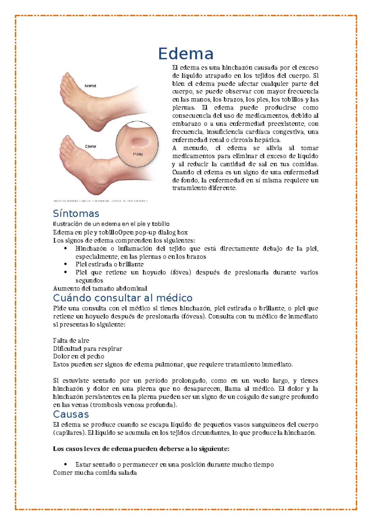 Edema: Causas, Síntomas y Tratamientos Esenciales - Studocu