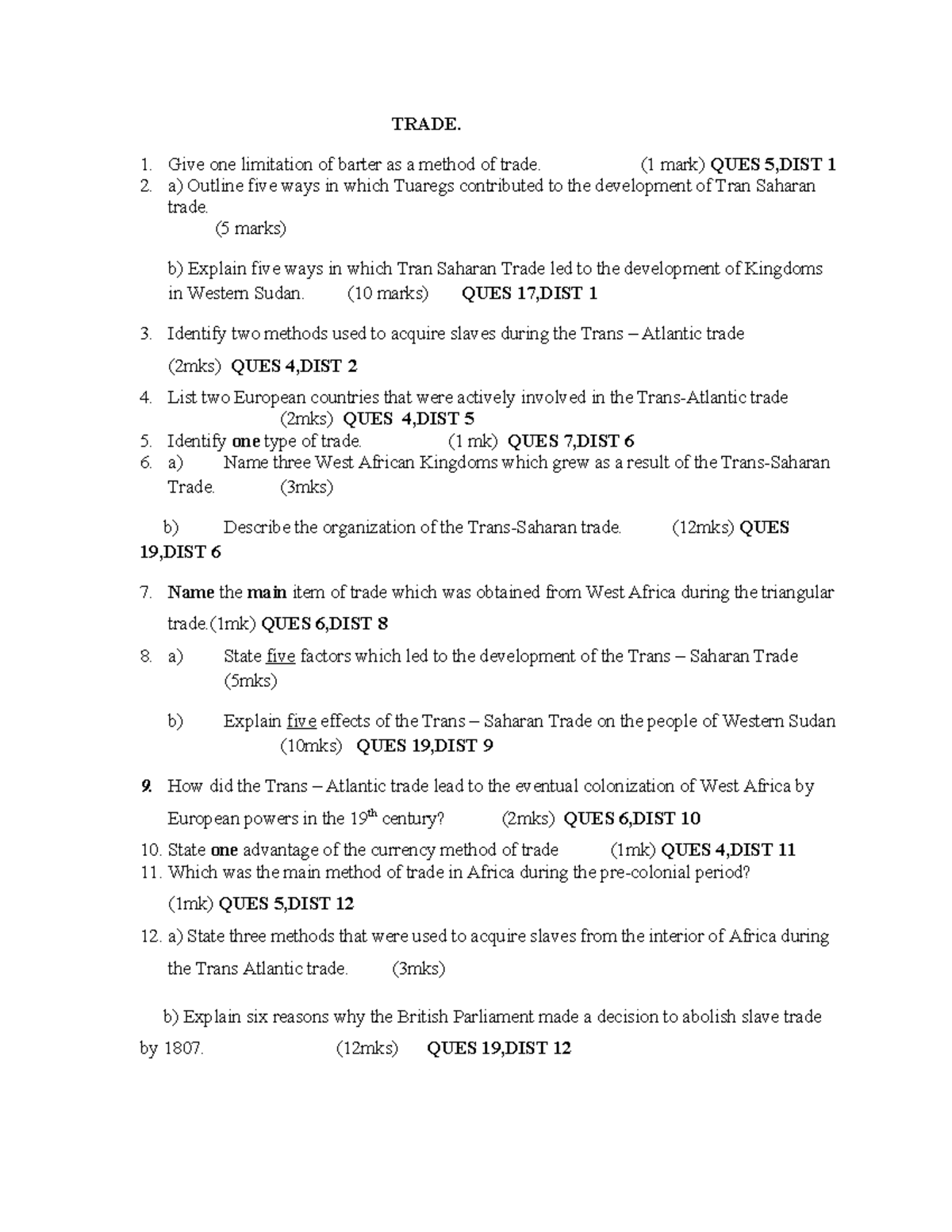 Trade - Trans-Saharan and Trans-Atlantic Trade Overview (Document ...