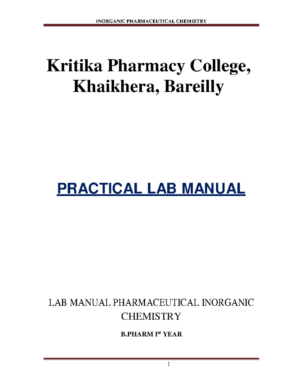 Practical Lab Manual: Pharmaceutical Inorganic Chemistry B.Pharm 1st ...