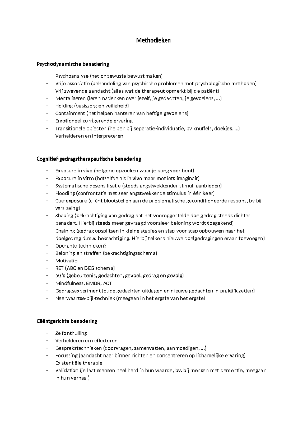 Korte Samenvatting van Psychodynamische Methodieken in Therapie - Studocu