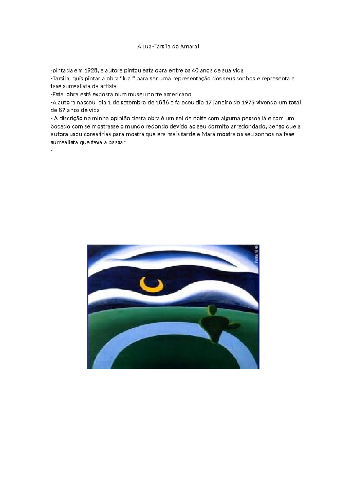 A lua - Análise da Obra Surrealista de A do Amaral - Studocu