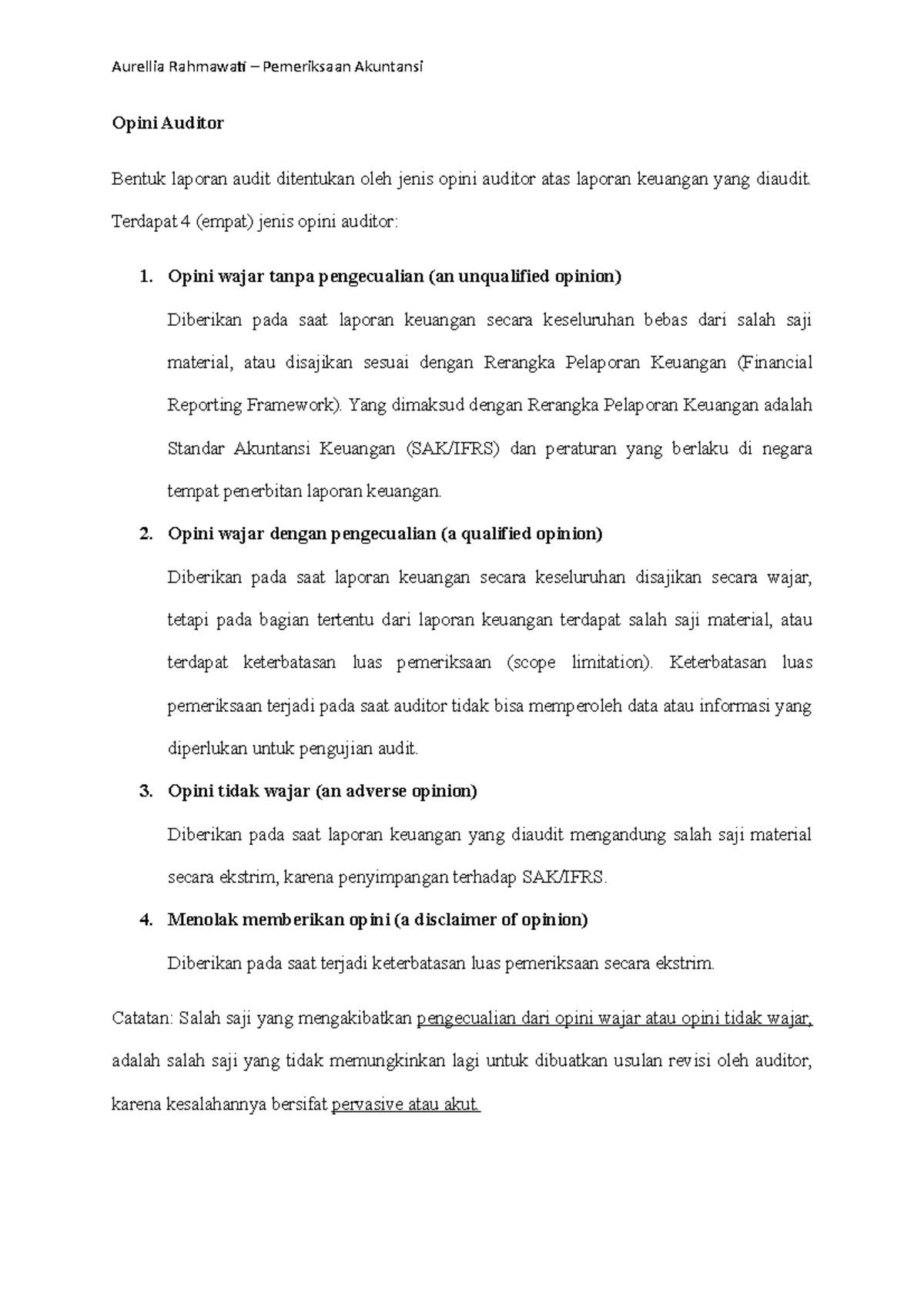 Opini Auditor: Jenis dan Bentuk Laporan Audit dalam Akuntansi - Studocu