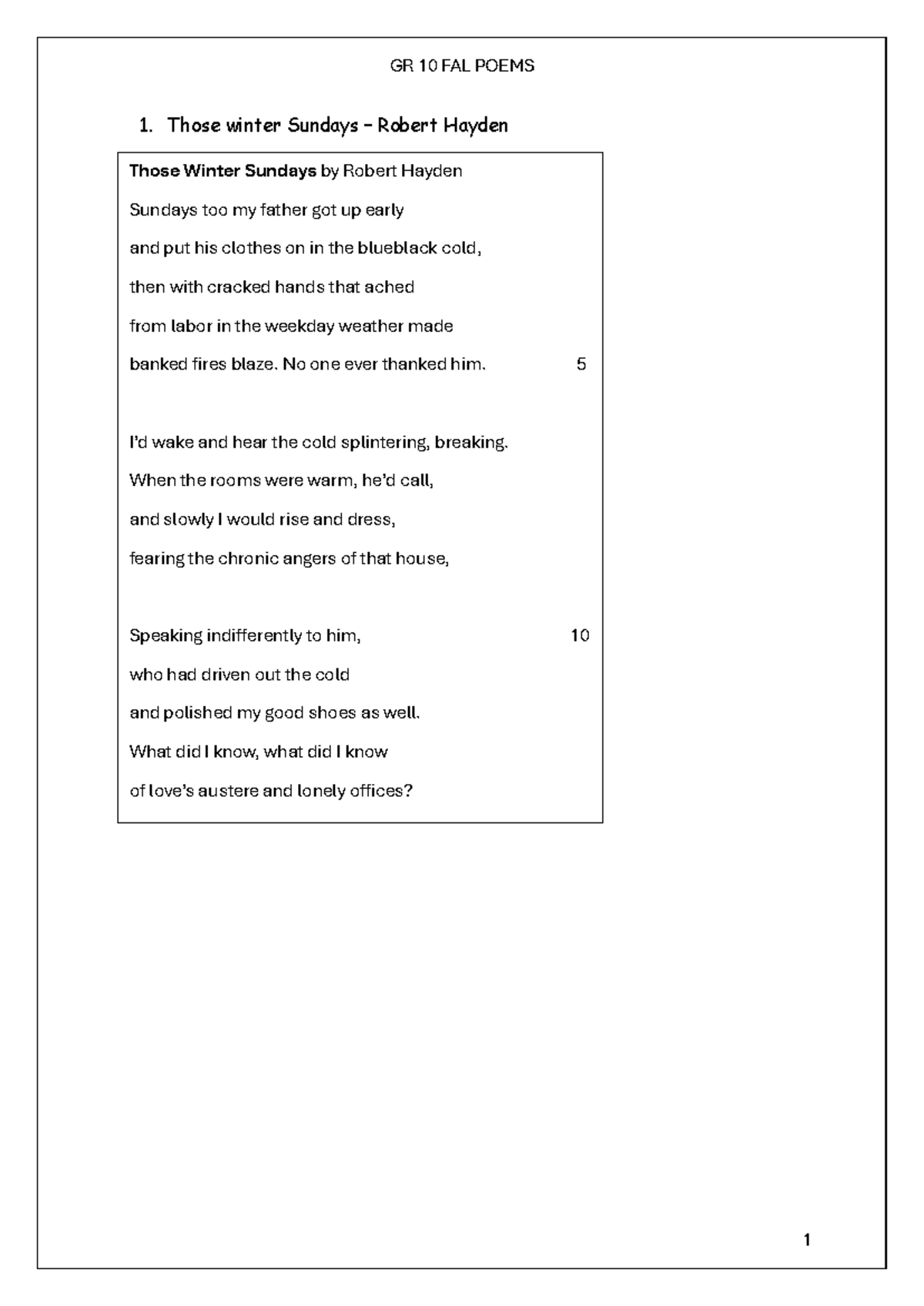 GR 10 FAL Poetry T3 - Analysis & Discussion of Key Poems - Studocu