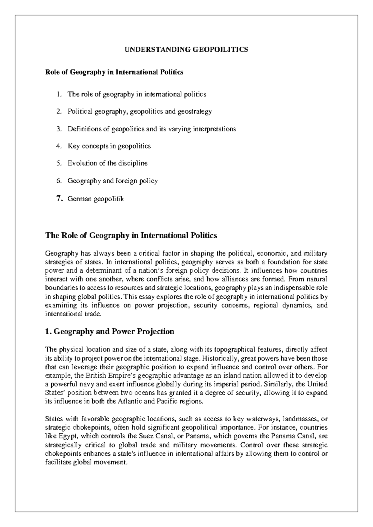 Understanding geopolitics - UNDERSTANDING GEOPOILITICS Role of ...