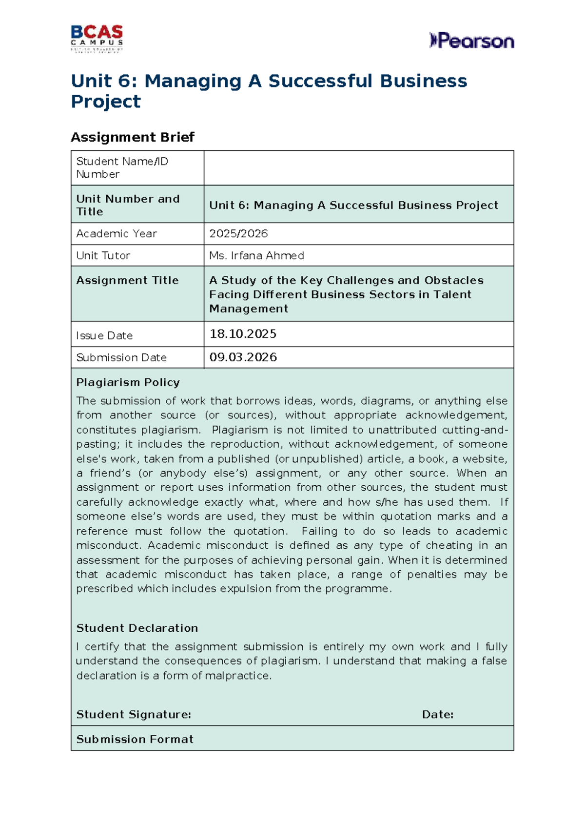 Unit 6: Business Project Management - Key Challenges in Talent ...