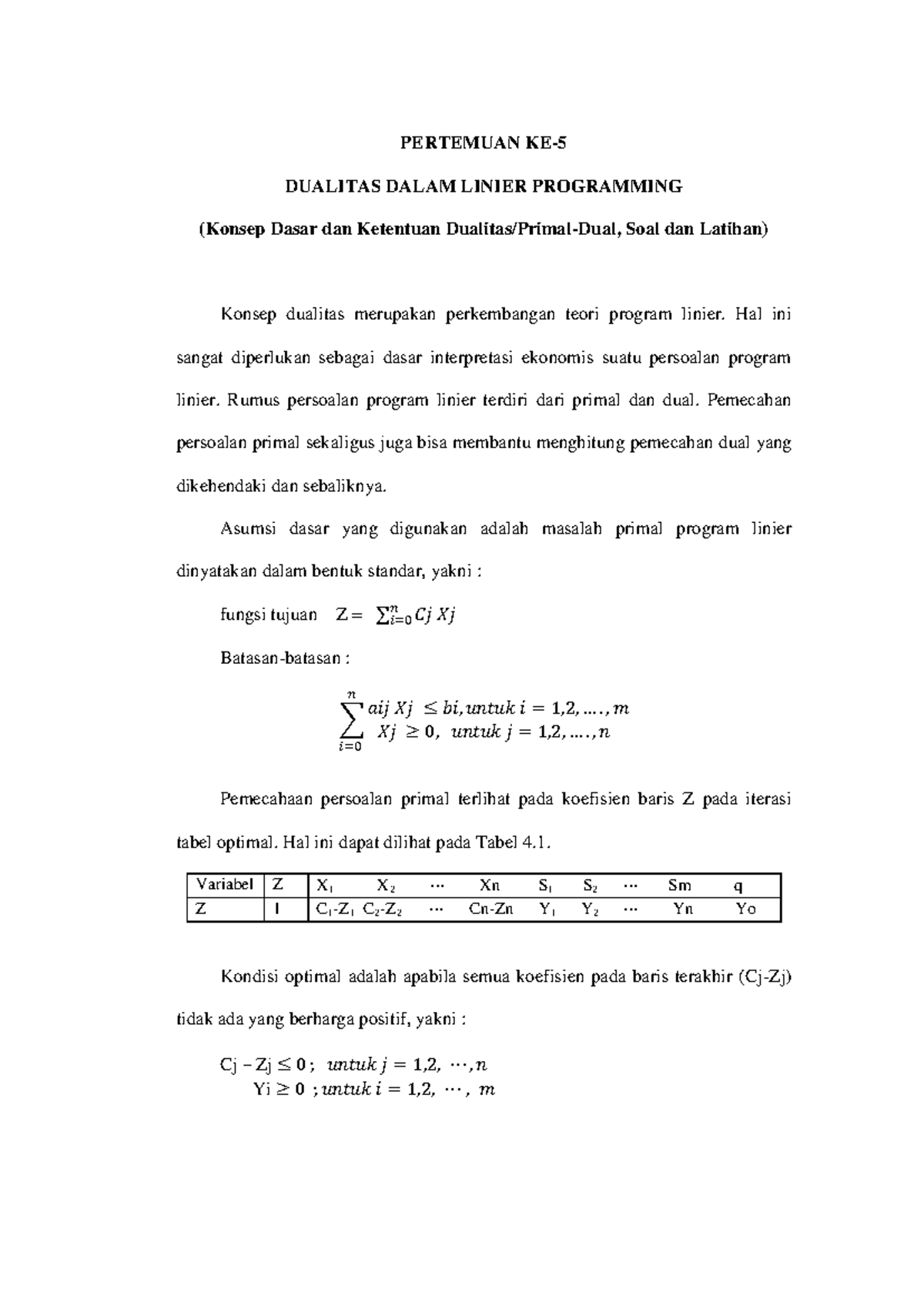 Teori Dualitas pada Pemrograman Linier: Konsep dan Contoh soal - Studocu