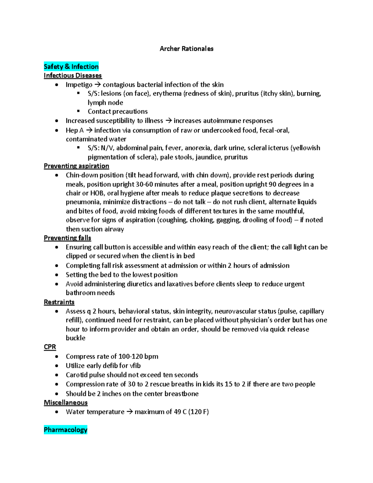 Archer Rationales NCLEX Notes: Key Concepts and Nursing Considerations ...