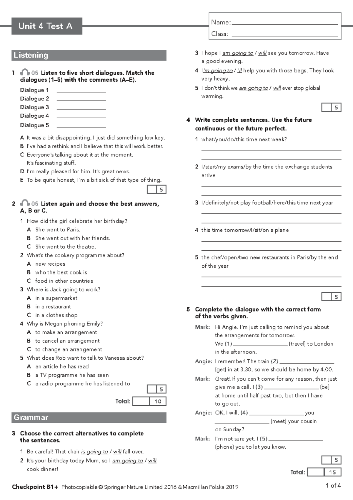 Checkpoint B1+ Unit 4 Listening Test A - Studocu
