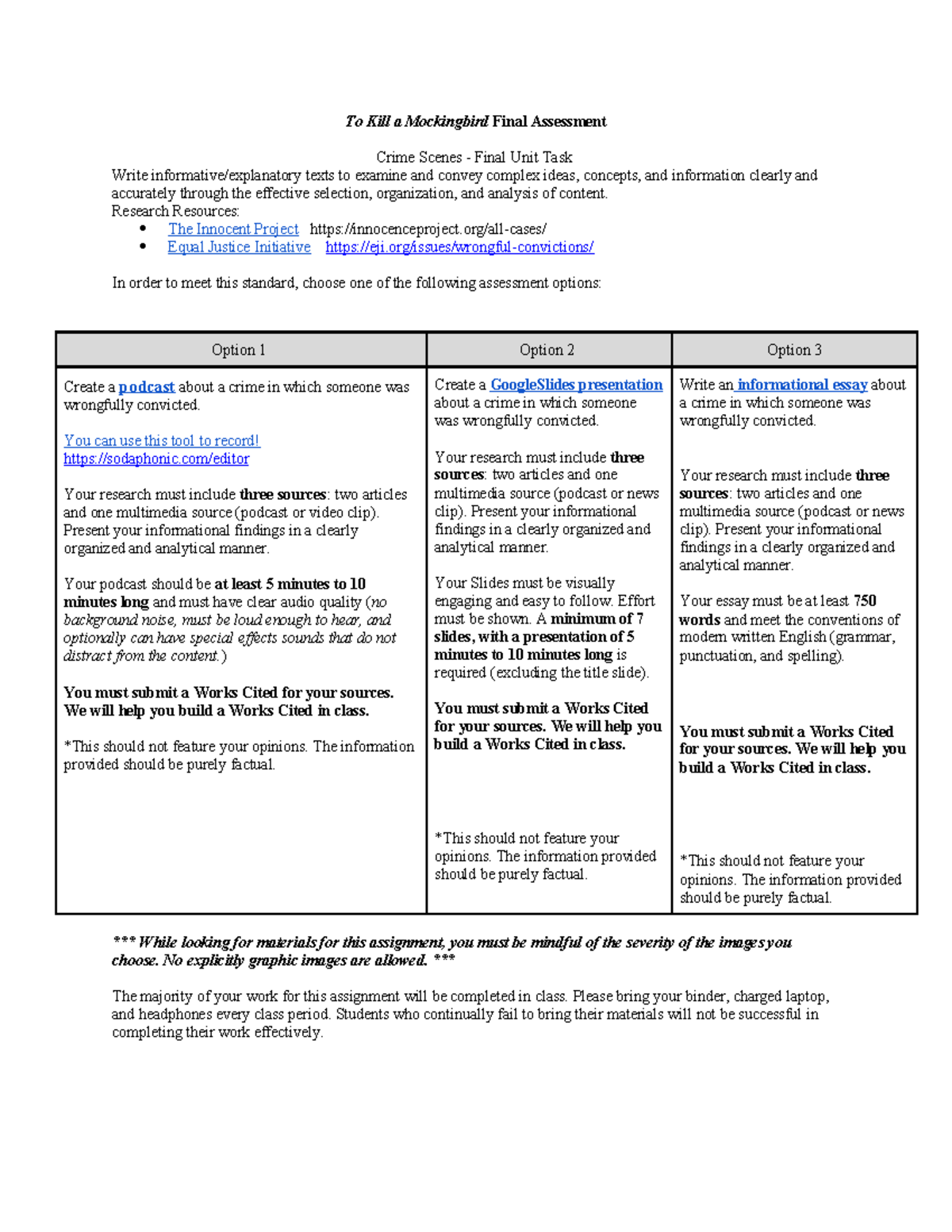 To Kill a Mockingbird (ENG 101) Final Unit Task: Crime Analysis Project ...