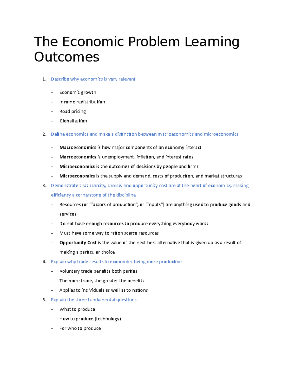Chapter 1: The Economic Problem Overview and Key Concepts - Studocu