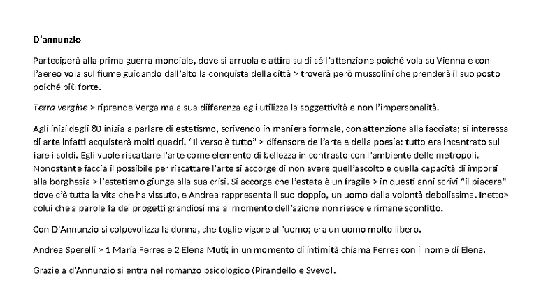 Gabriele D'Annunzio: Analisi del Romanzo Psicologico e Estetismo - Studocu
