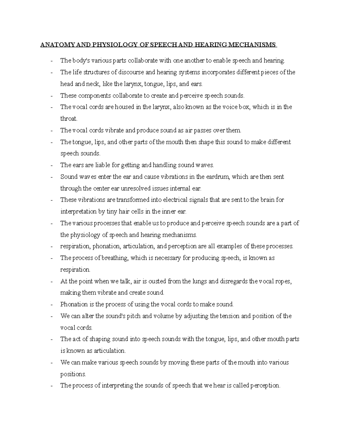 Anatomy AND Physiology OF Speech AND Hearing Mechanisms Notes 1 ...