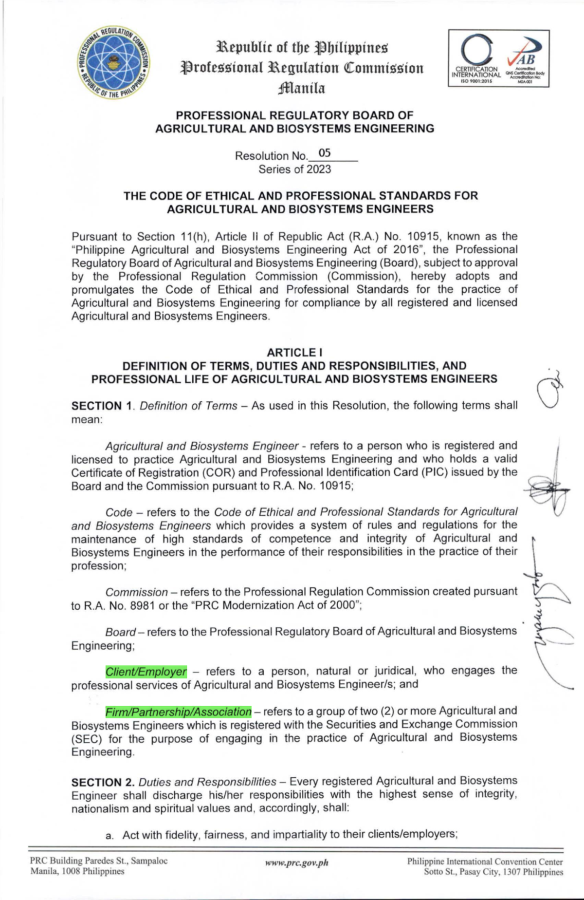 Code of Ethical Standards for Agricultural and Biosystems Engineers ...