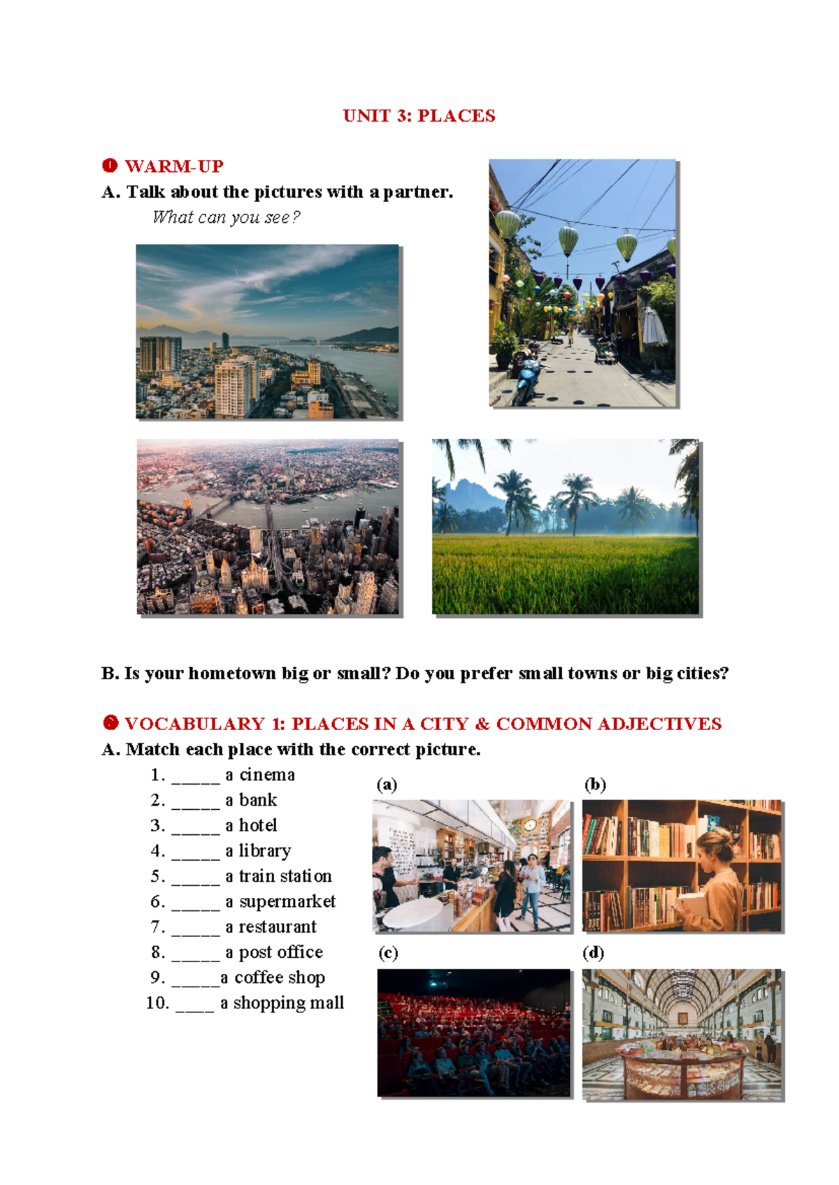 UNIT 3: PLACES AND VOCABULARY IN A CITY - Studocu
