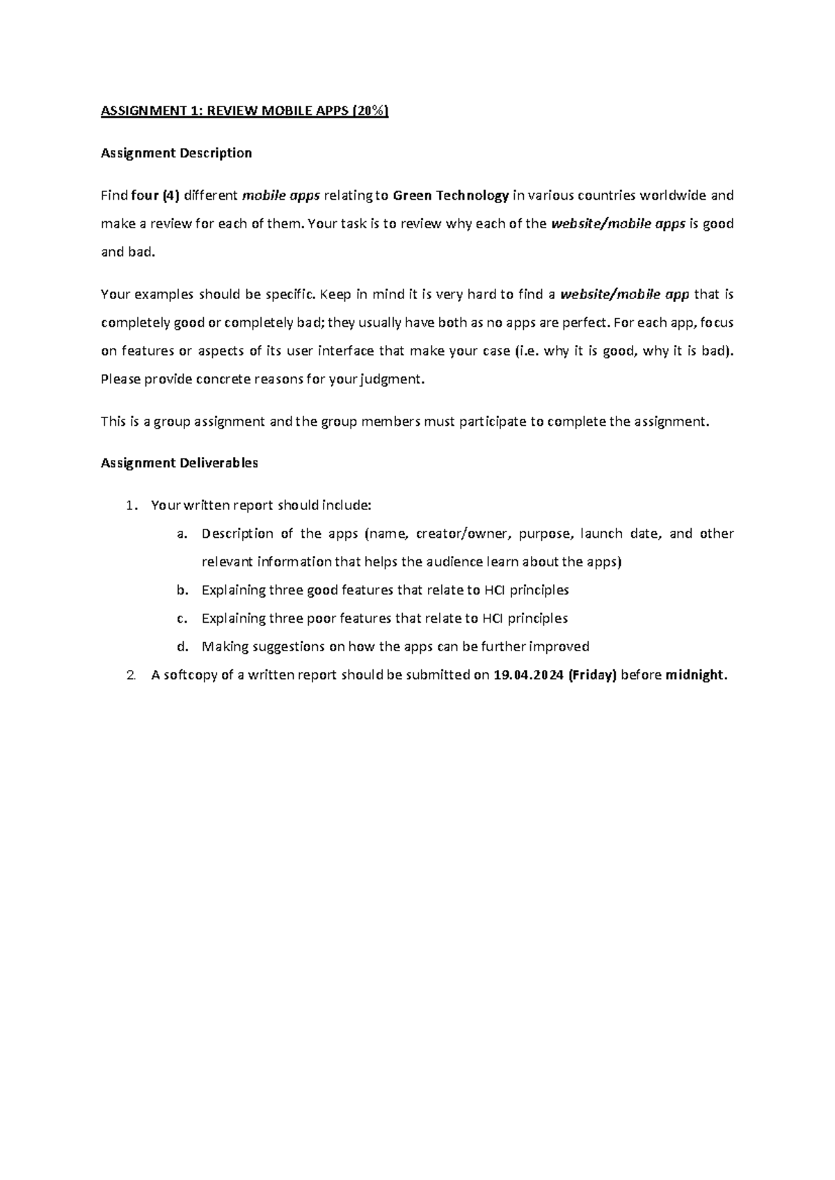 Assessment ICT551 March- August 2024 - ASSIGNMENT 1: REVIEW MOBILE APPS (20%) Assignment ...