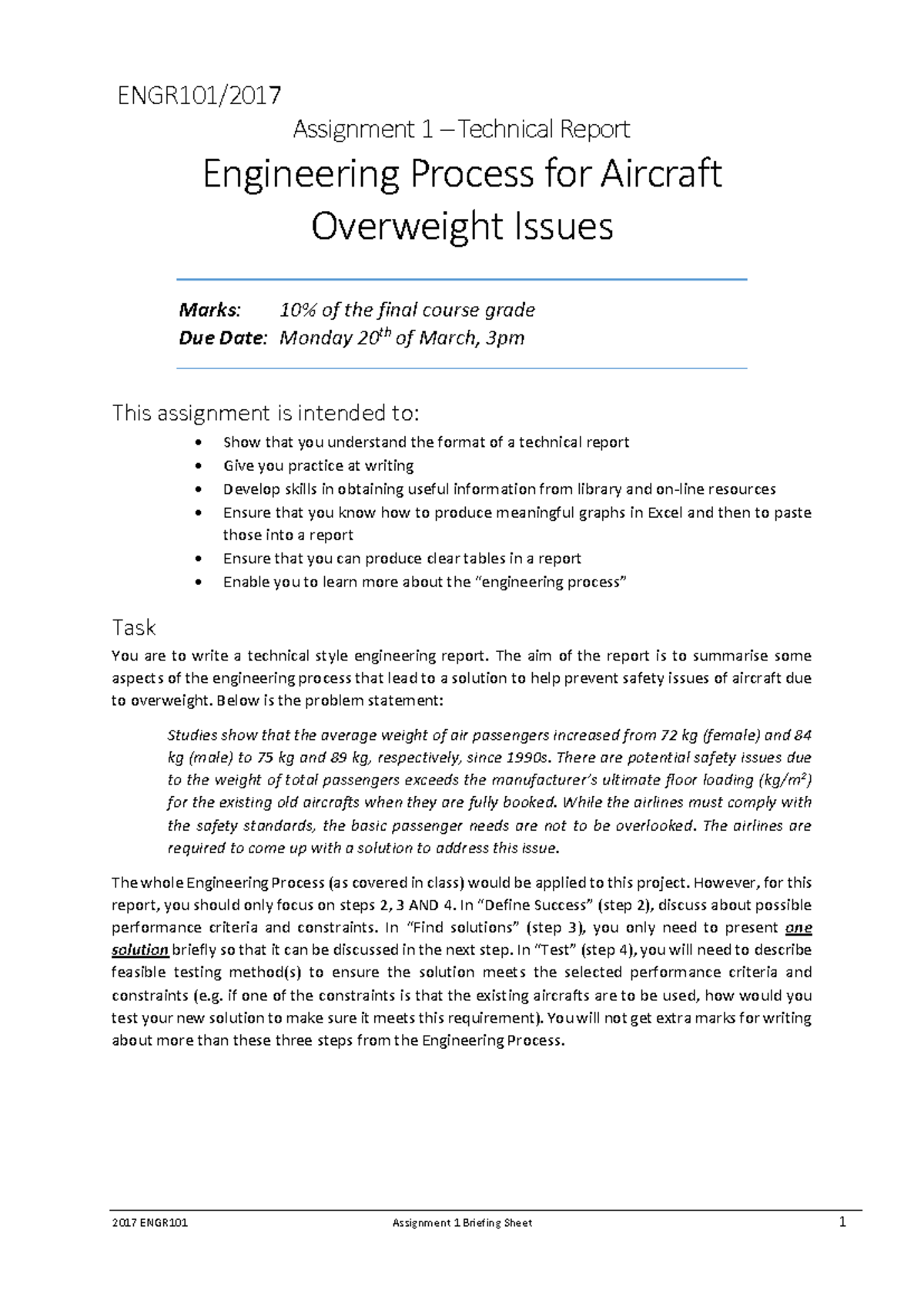 2017 ENGR101 Assignment 1 Briefing Sheet - 2017 ENGR101 Assignment 1 ...
