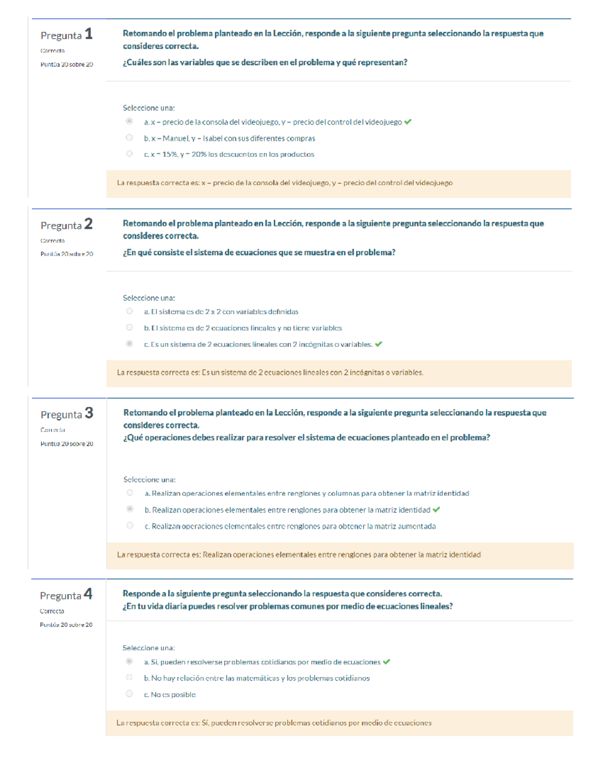L3. Ejercicio. Ecuaciones lineales a mi alrededor - Pregunta 1 Retomando el problema planteado ...