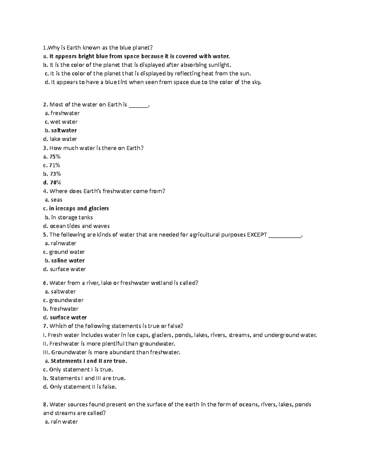 Freshwater Quiz Answer Key - Studocu