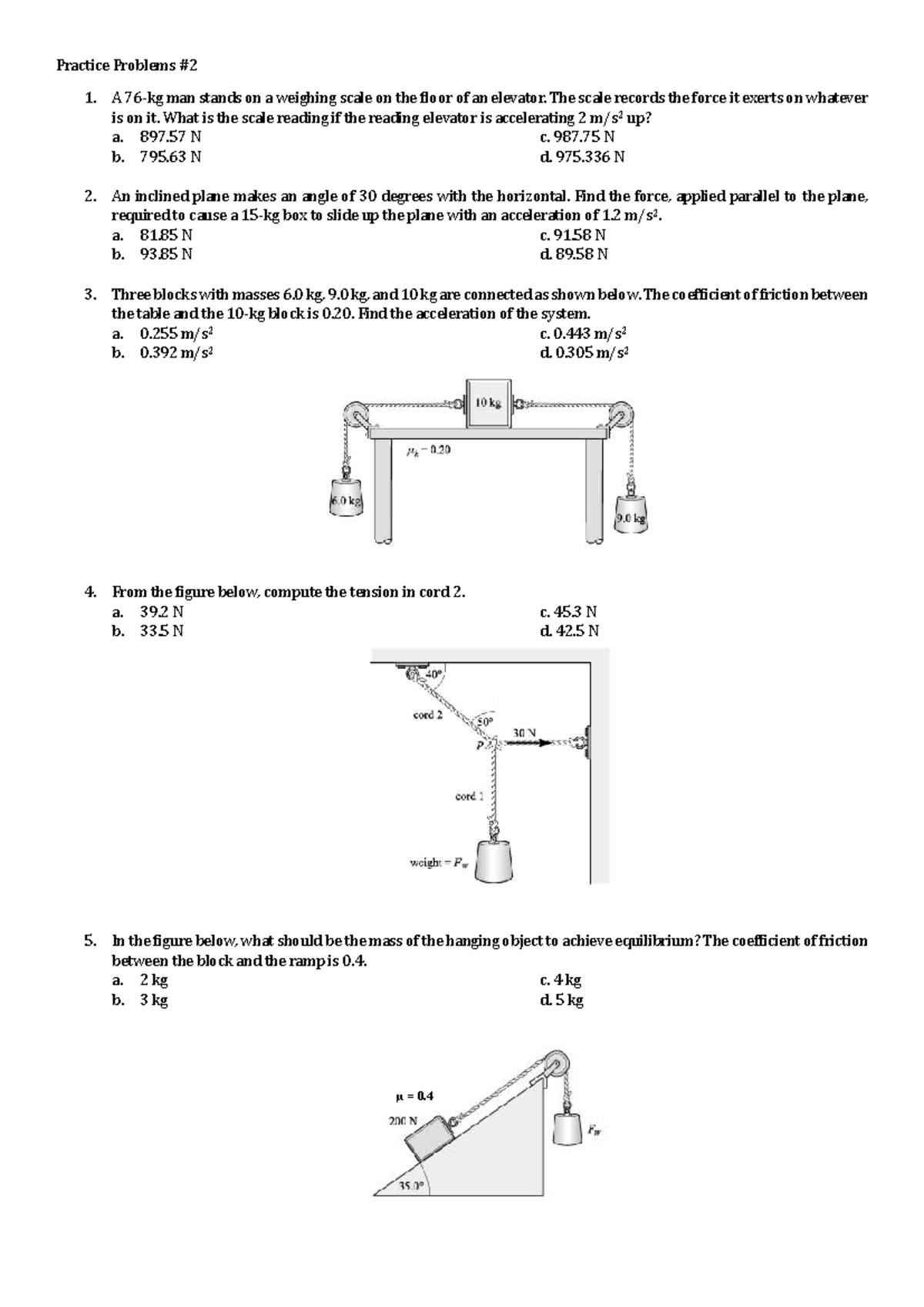 Practice Problems 1: Physics Concepts and Calculations - Studocu