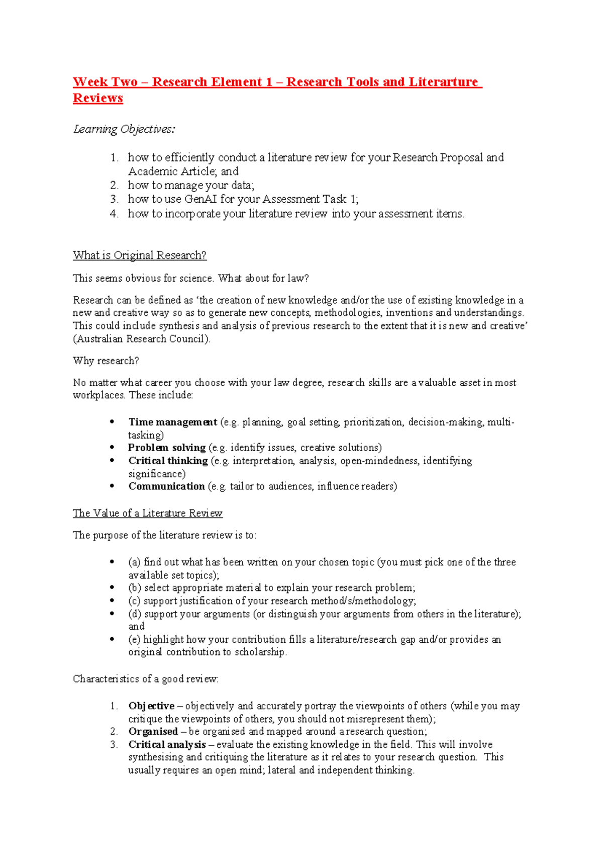 Week Two Research Element 1: Research Tools & Literature Reviews ...