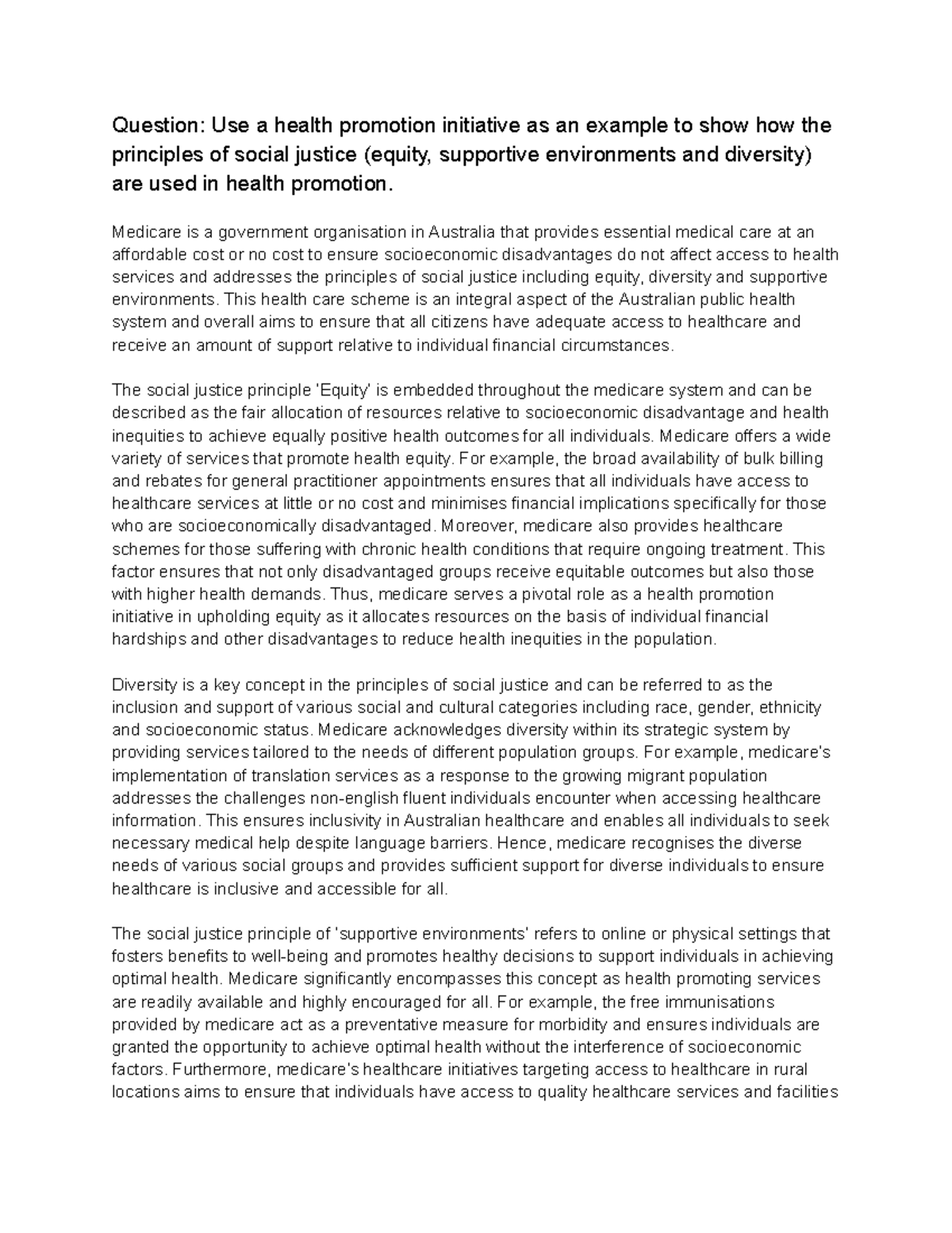 PDHPE Extended Response: Social Justice in Health Promotion Initiatives ...