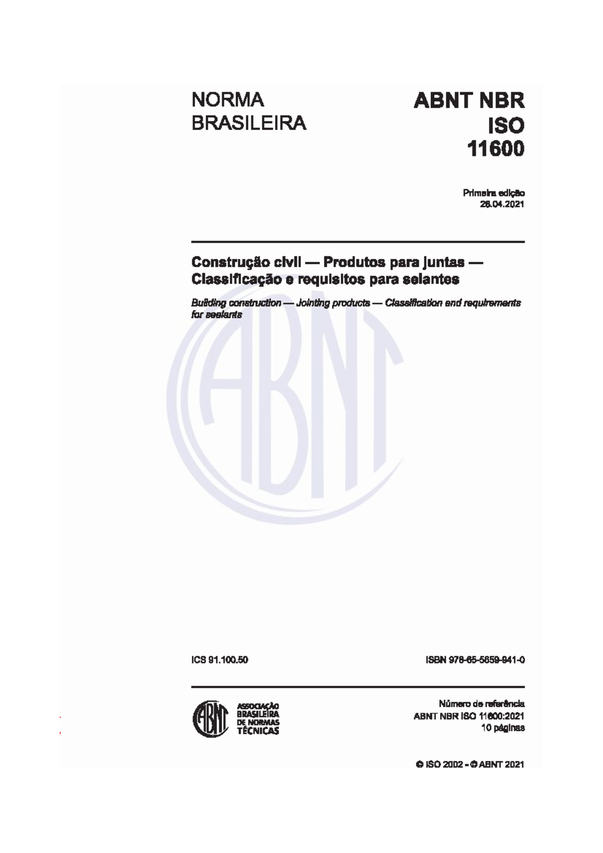 NBR ISO 11600:2021 - Construção Civil: Classificação e Requisitos para ...