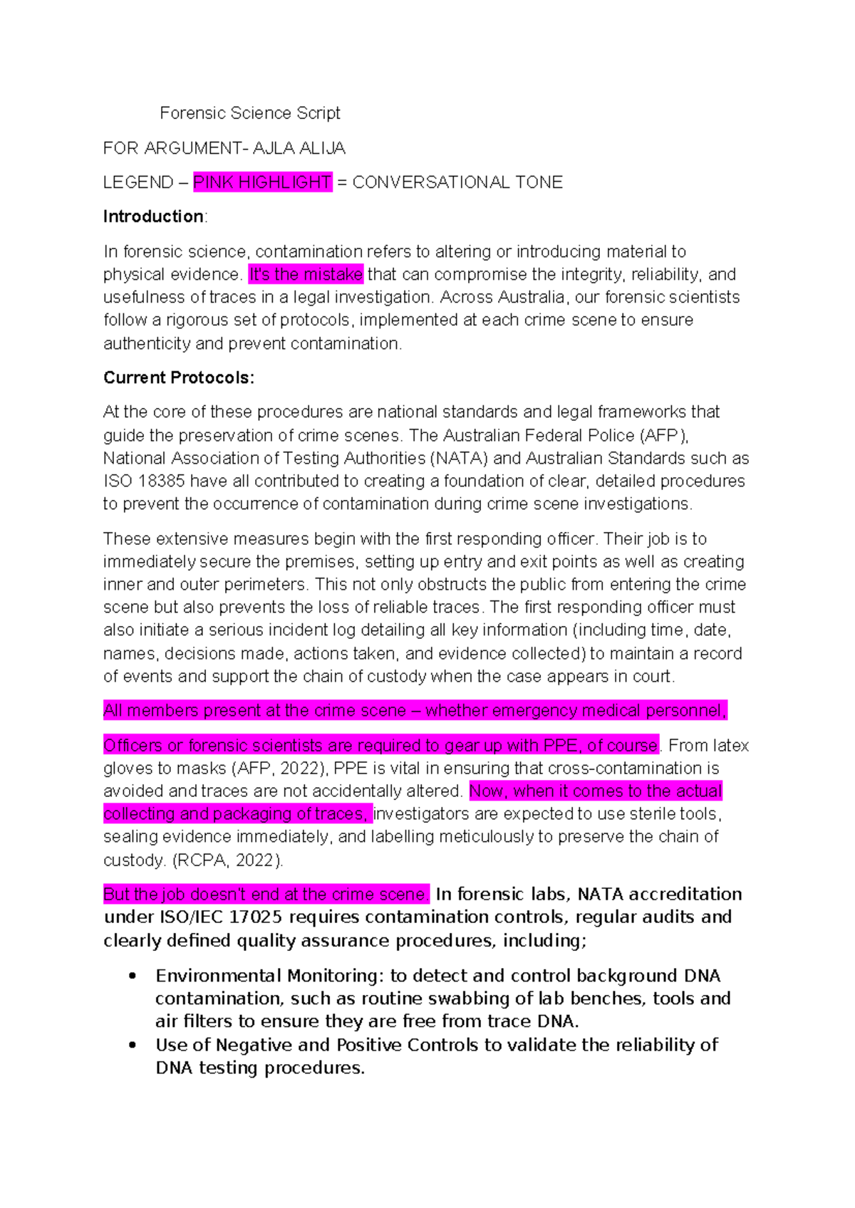 Forensic Science Protocols: Contamination Prevention in Australia - Studocu