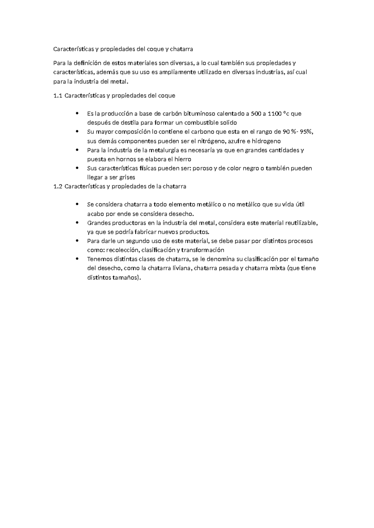 Características y propiedades del coque y chatarra - 1 Características ...