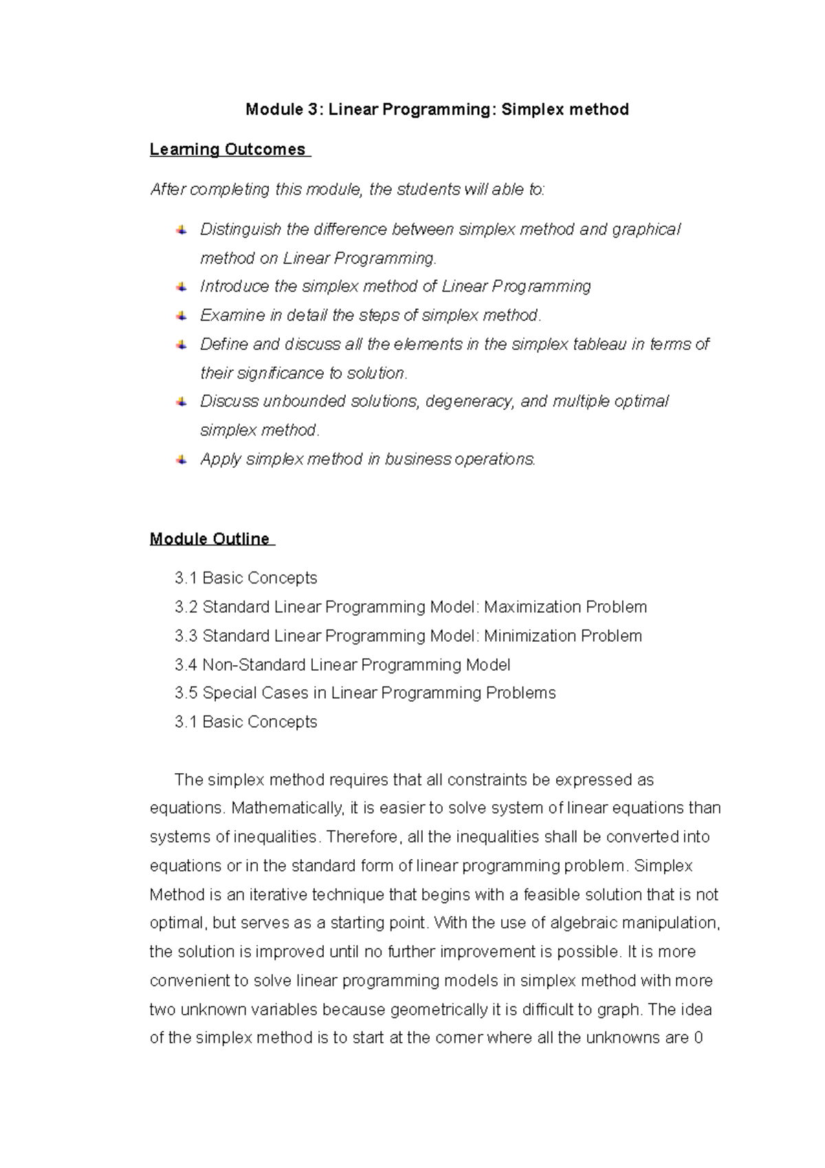 Module 3 Linear Programming Simplex method - Module 3: Linear Programming: Simplex method ...