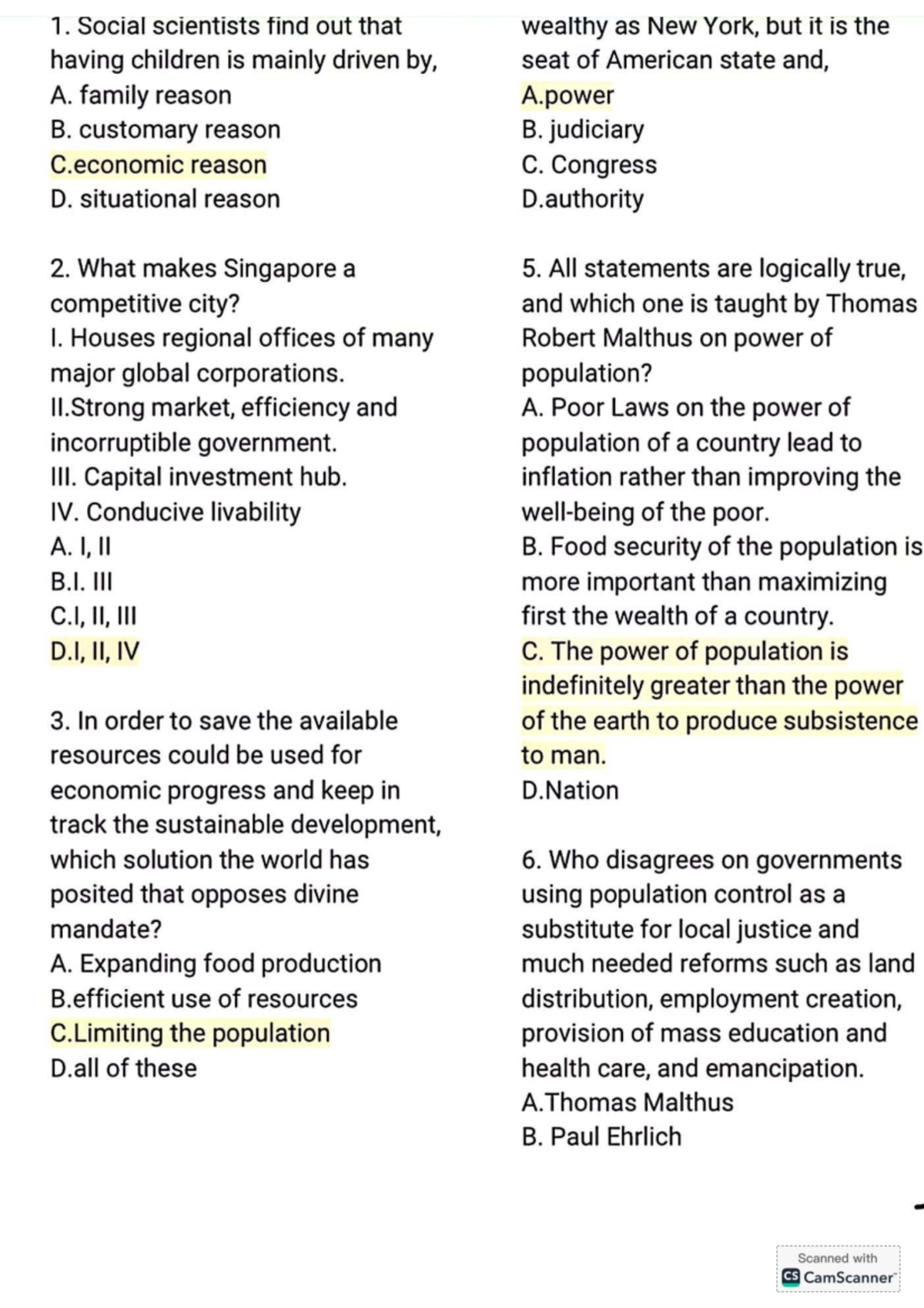 Social Science Quiz: Globalization, Population, and Urban Dynamics ...