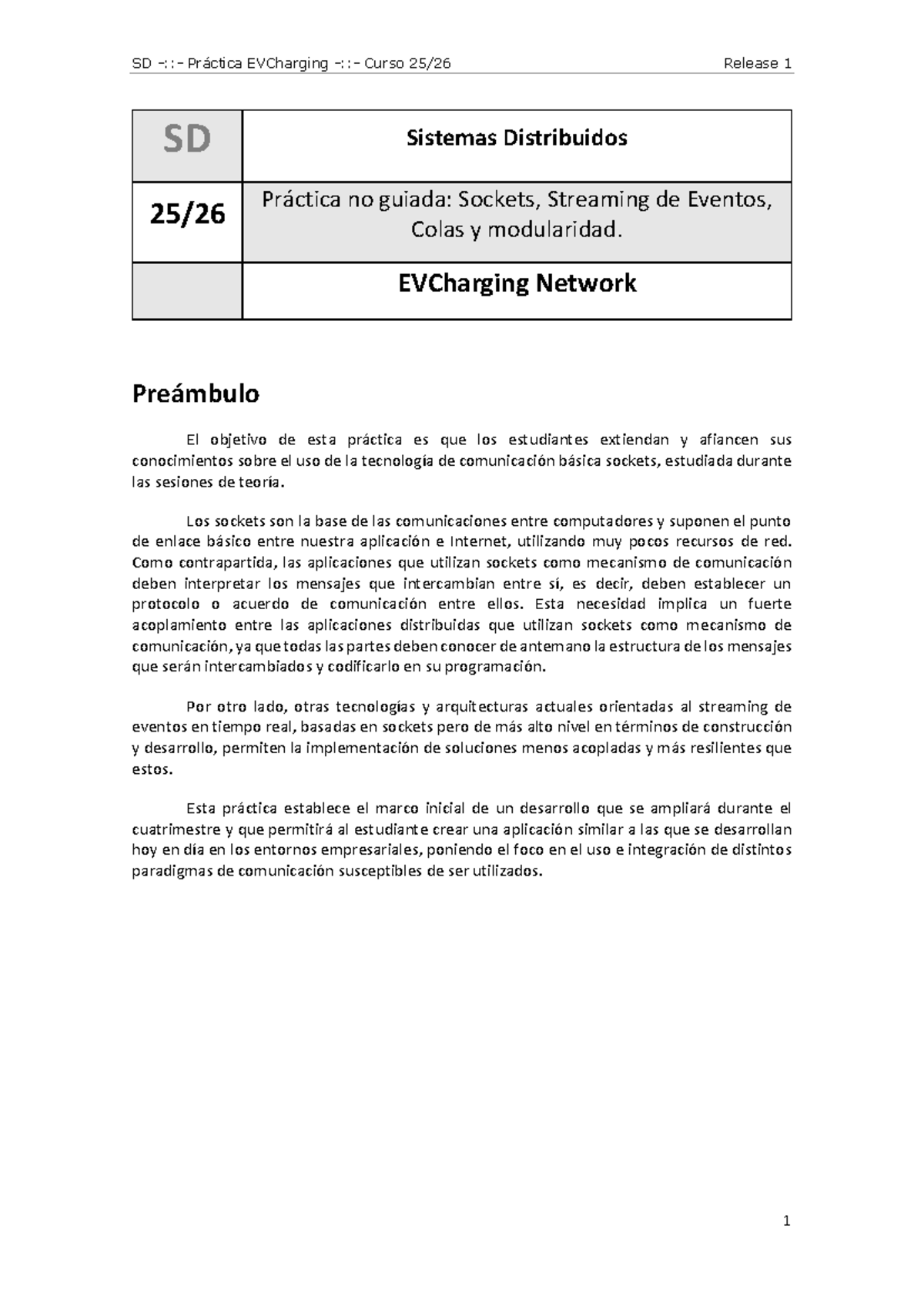 Práctica SD2526: Implementación de Sockets en Red de Carga Eléctrica - Studocu