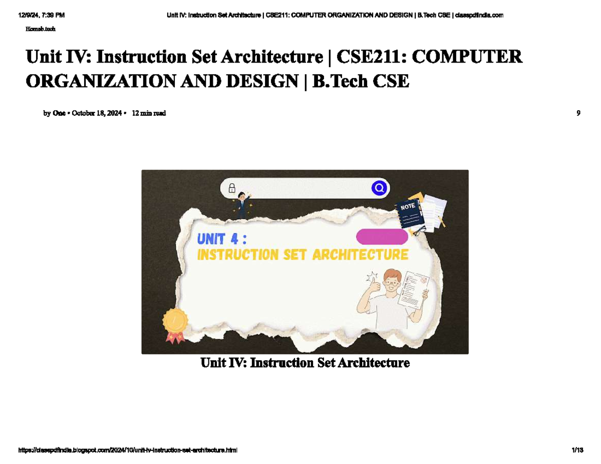Unit 4 Latest Material Homeb Unit Iv Instruction Set Architecture